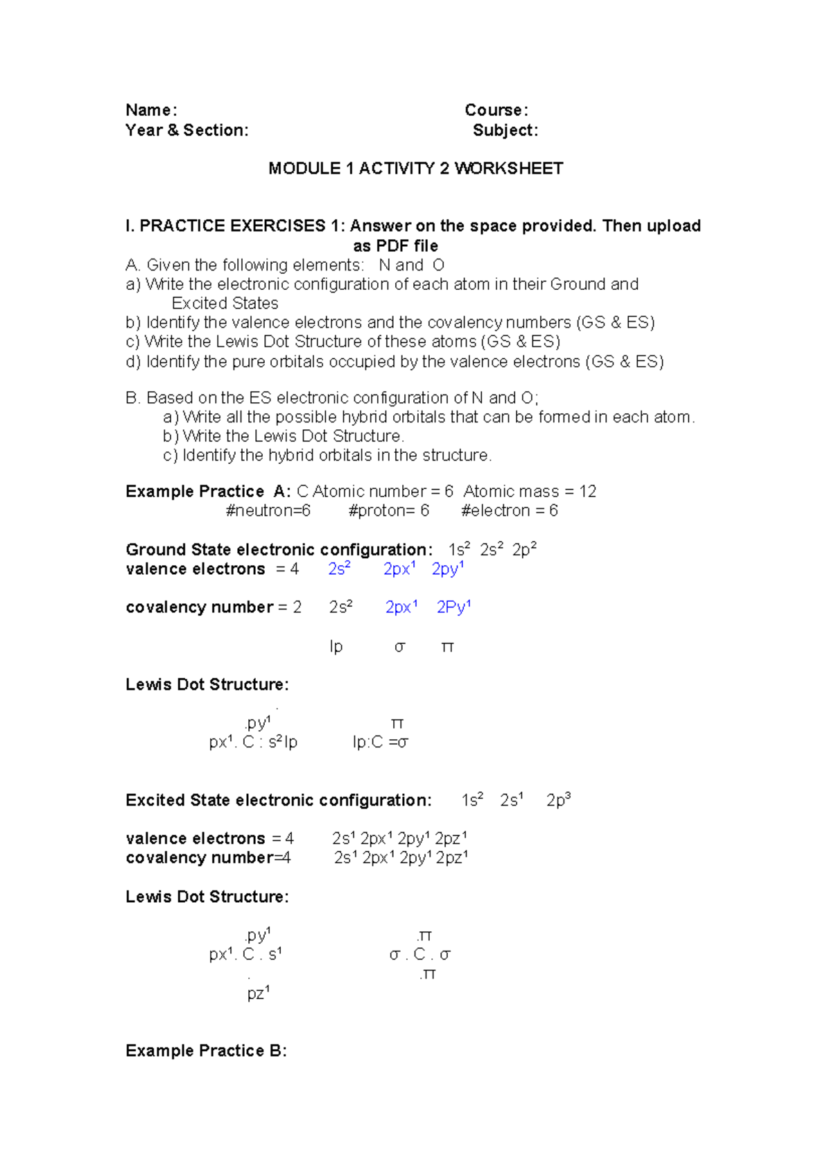 Module 1 Check-in Acitvity 2 Practice Exercises - Name: Course: Year ...