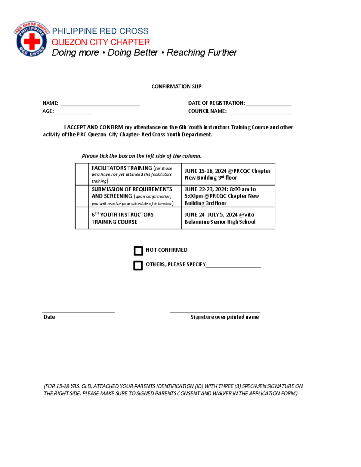 YITC Confirmation SLIP - PHILIPPINE RED CROSS QUEZON CITY CHAPTER Doing ...