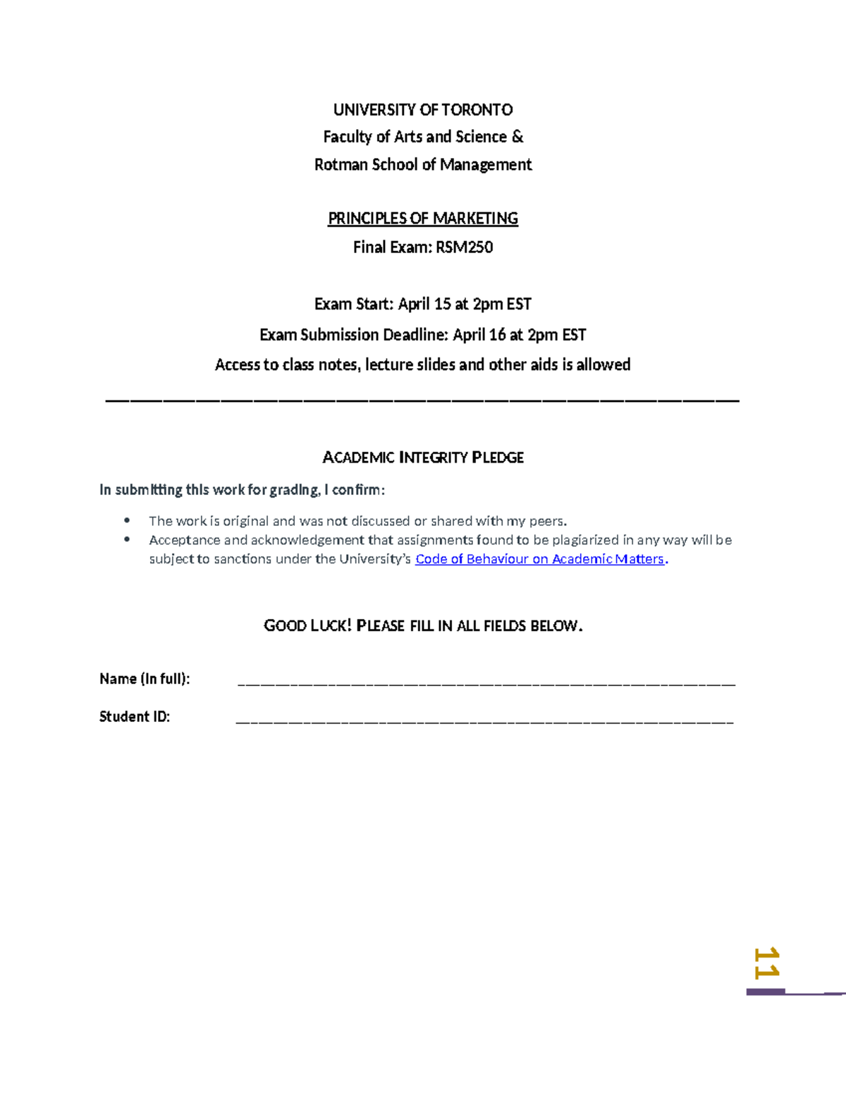 Practice Final Exam - UNIVERSITY OF TORONTO Faculty of Arts and Science ...