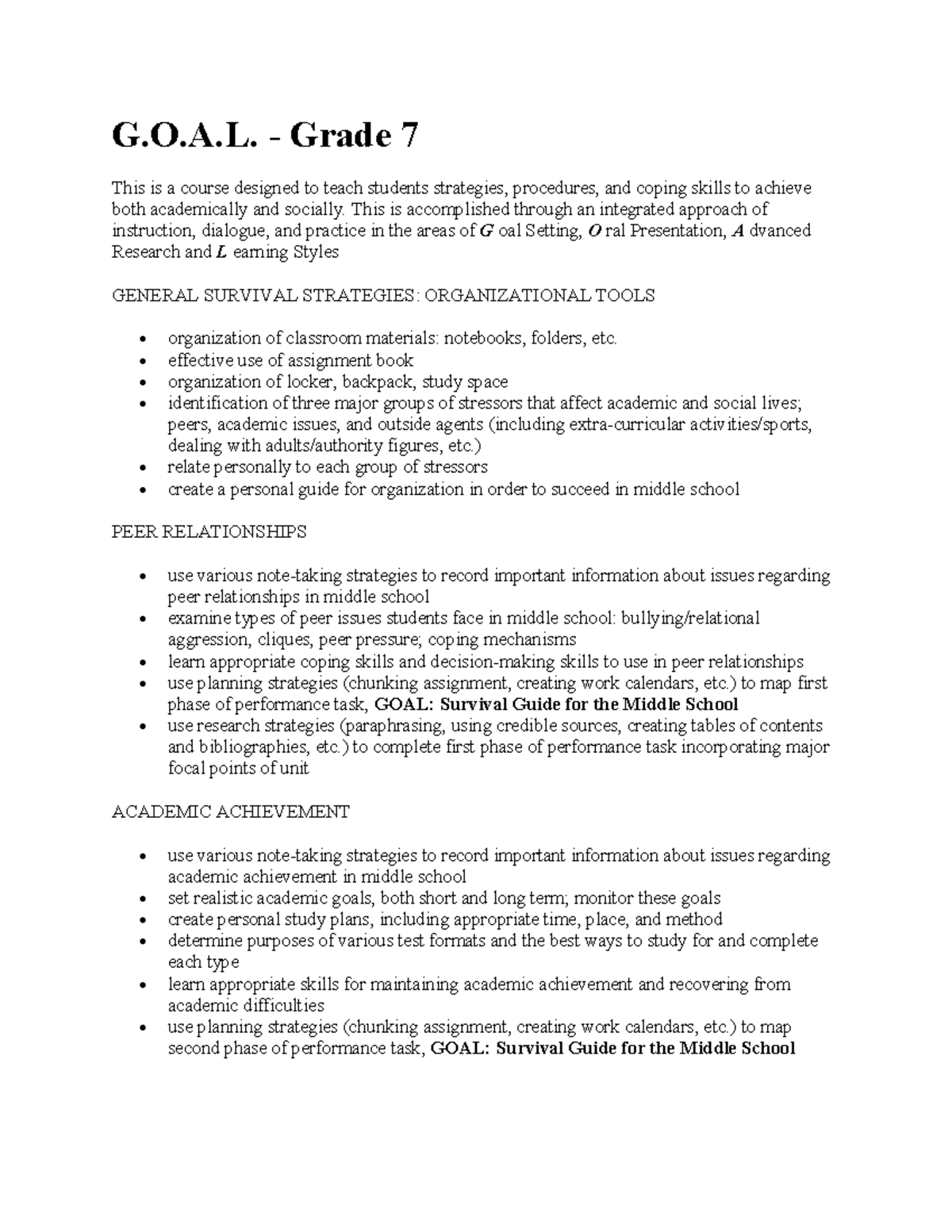 GOAL Gr7 CBOK - G.O.A. Grade 7 This is a course designed to teach ...