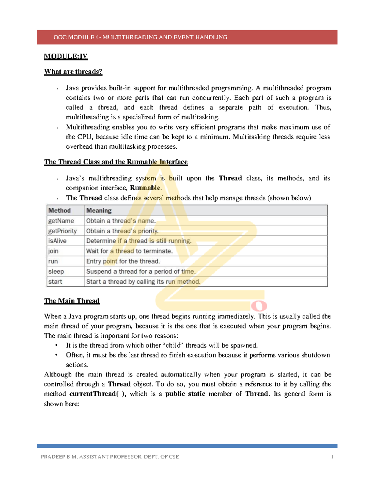 Ooc Mod4 Az Documents 18cs45 Module Iv What Are Threads Java Provides Built In Support For