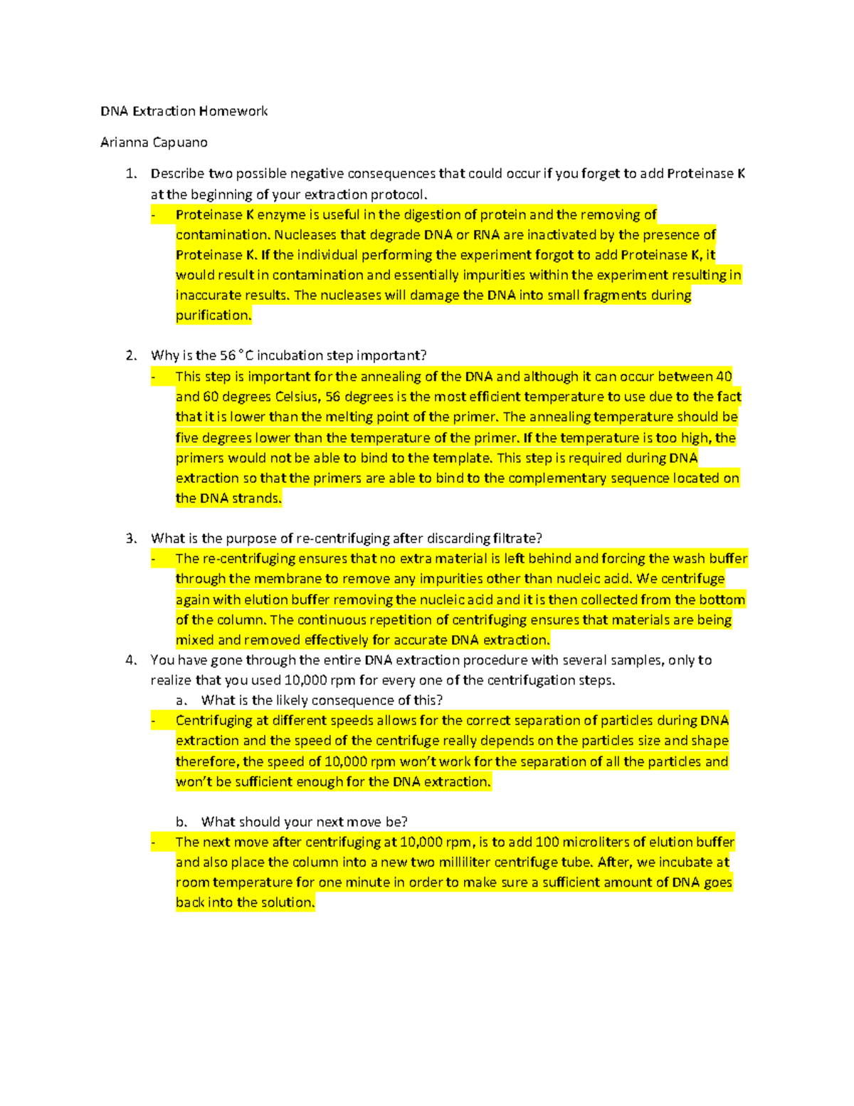 PCR DNA biochemistry lab homework - DNA Extraction Homework Arianna ...
