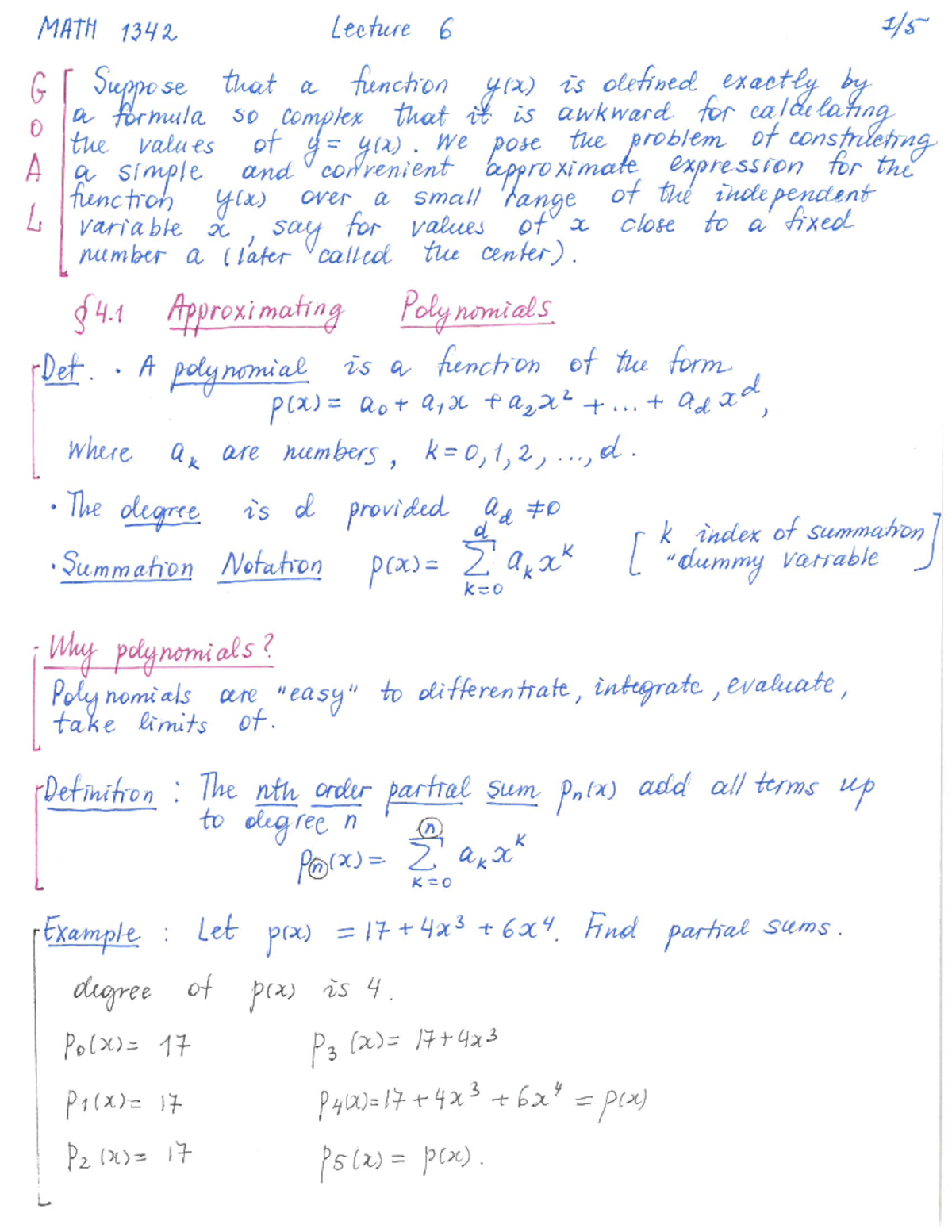 1342 Lecture 6 (Approximating Polynomials) - MATH 1342 - Studocu