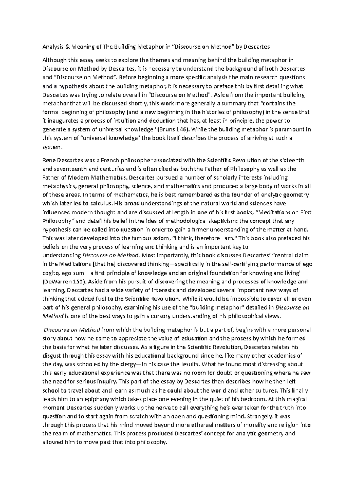 Analysis Meaning of The Building Metaphor in “Discourse on Method” by ...