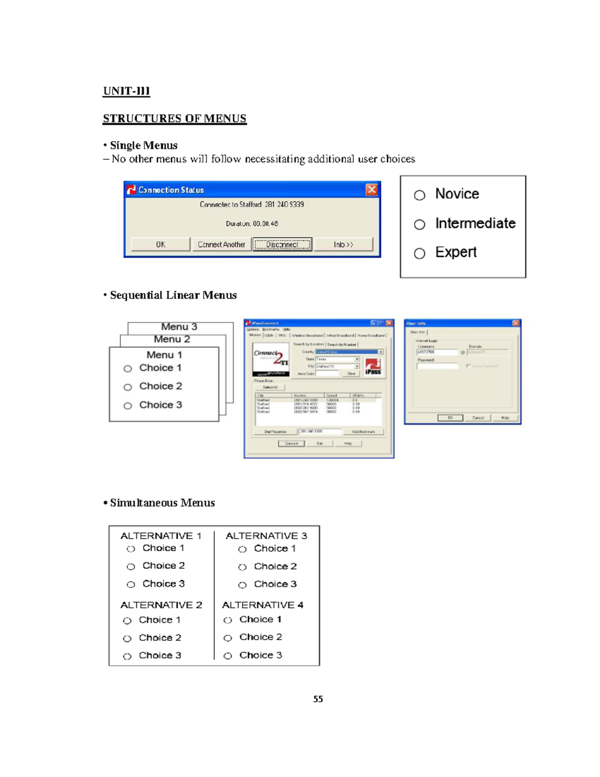Clas7 - HCI - UNIT-III STRUCTURES OF MENUS Single Menus No other menus ...