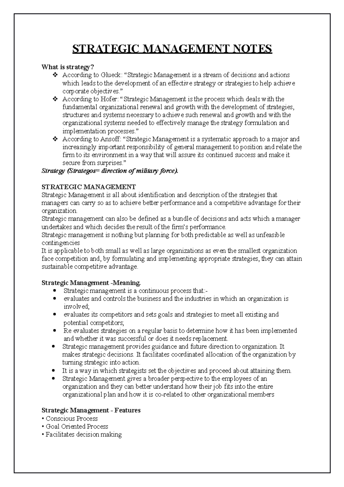 Strategic Management Notes - STRATEGIC MANAGEMENT NOTES What is ...