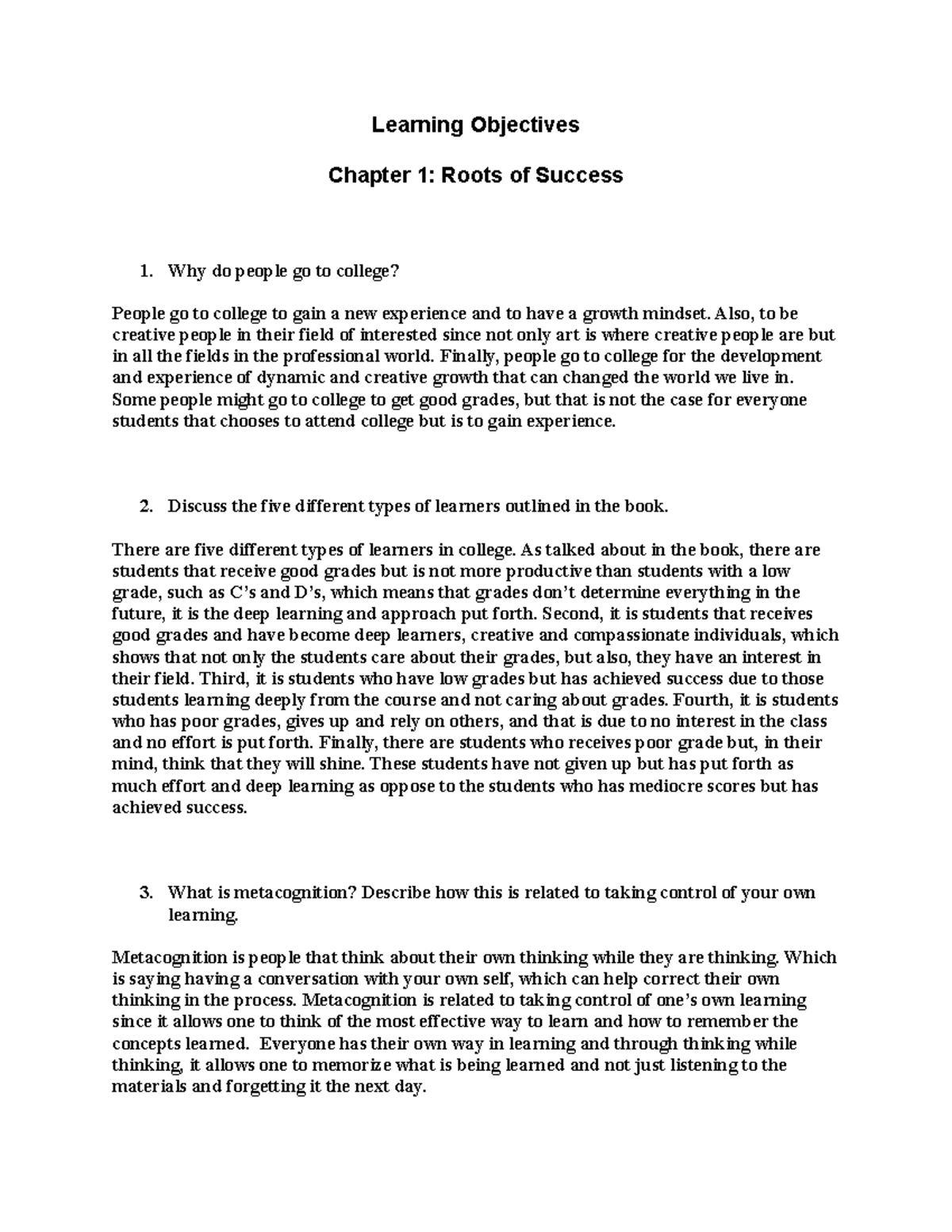 Week 1 Learning Objectives F2021 - Learning Objectives Chapter 1: Roots ...