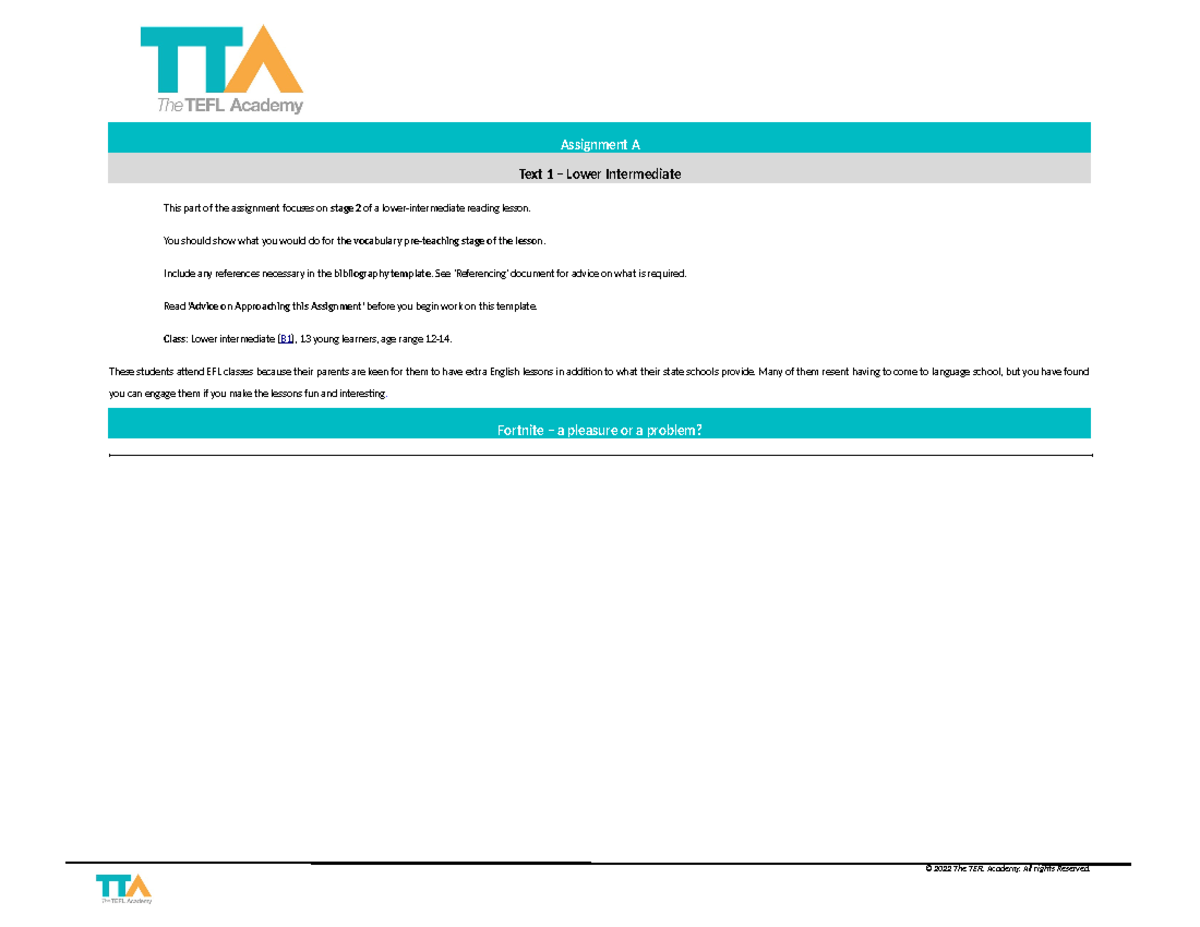Assignment A Step1 Text1-Lower Intermediate Template - Assignment A Text 1 – Lower Intermediate ...