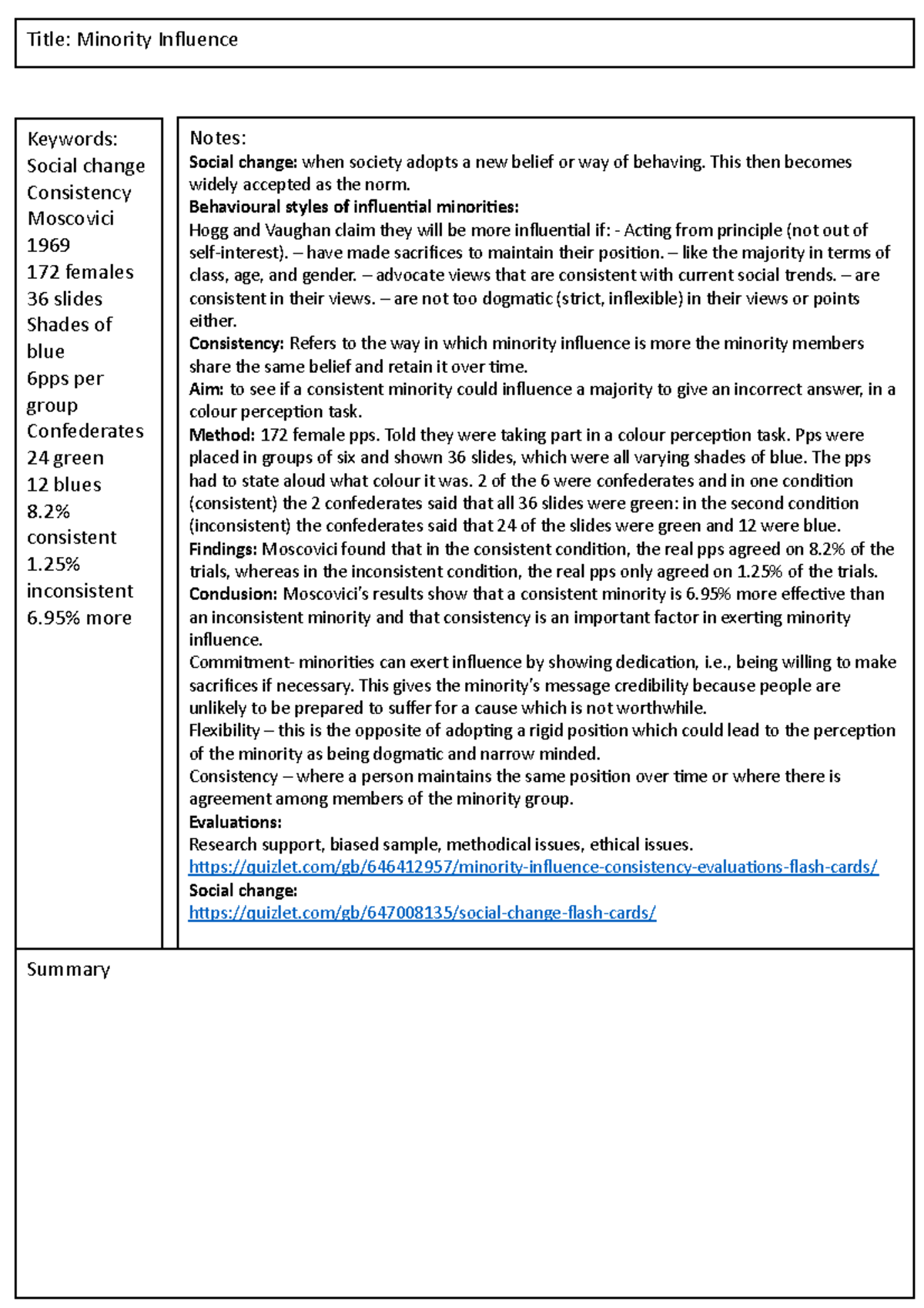 Minority influence - psychology work 2021/2022 - Notes: Social change ...
