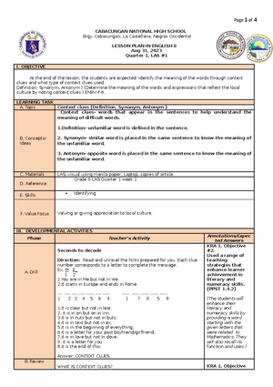 DLL Matatag English 4 Q1 W6 - MATATAG K to 10 Curriculum Weekly Lesson ...