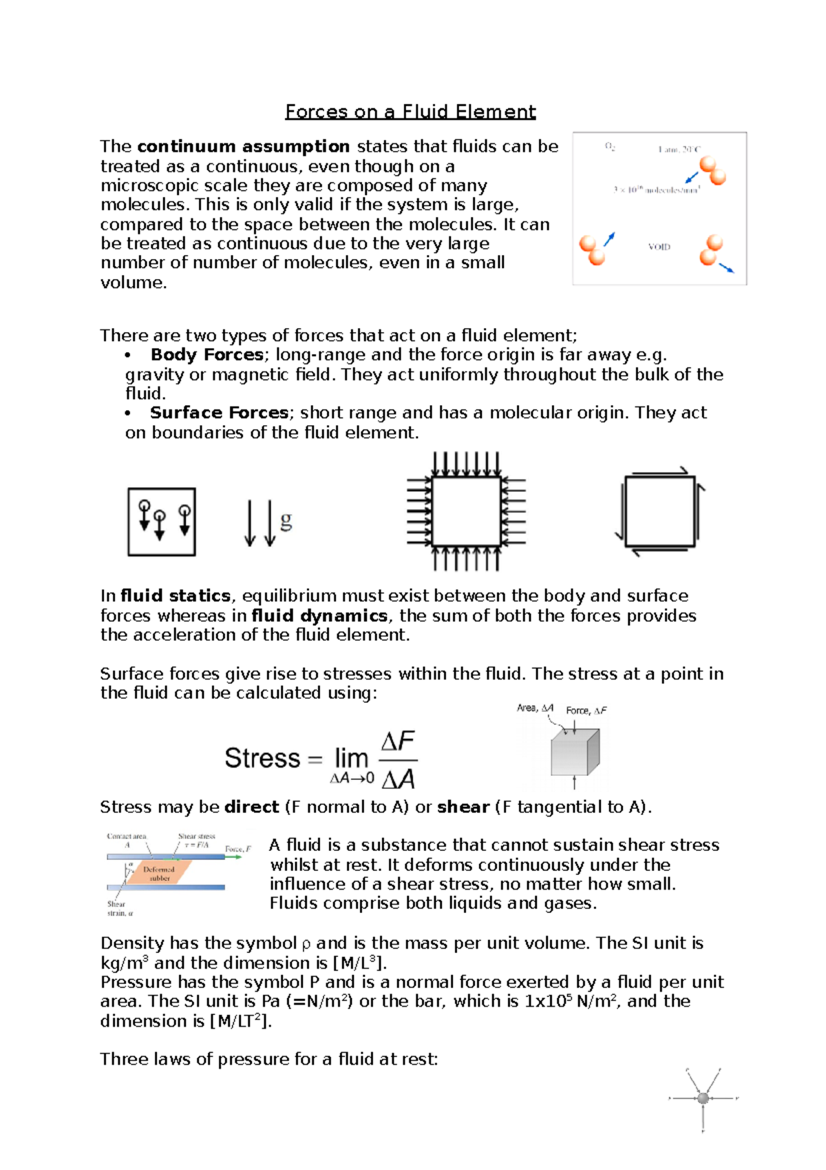 Forces on a fluid element - Forces on a Fluid Element The continuum ...