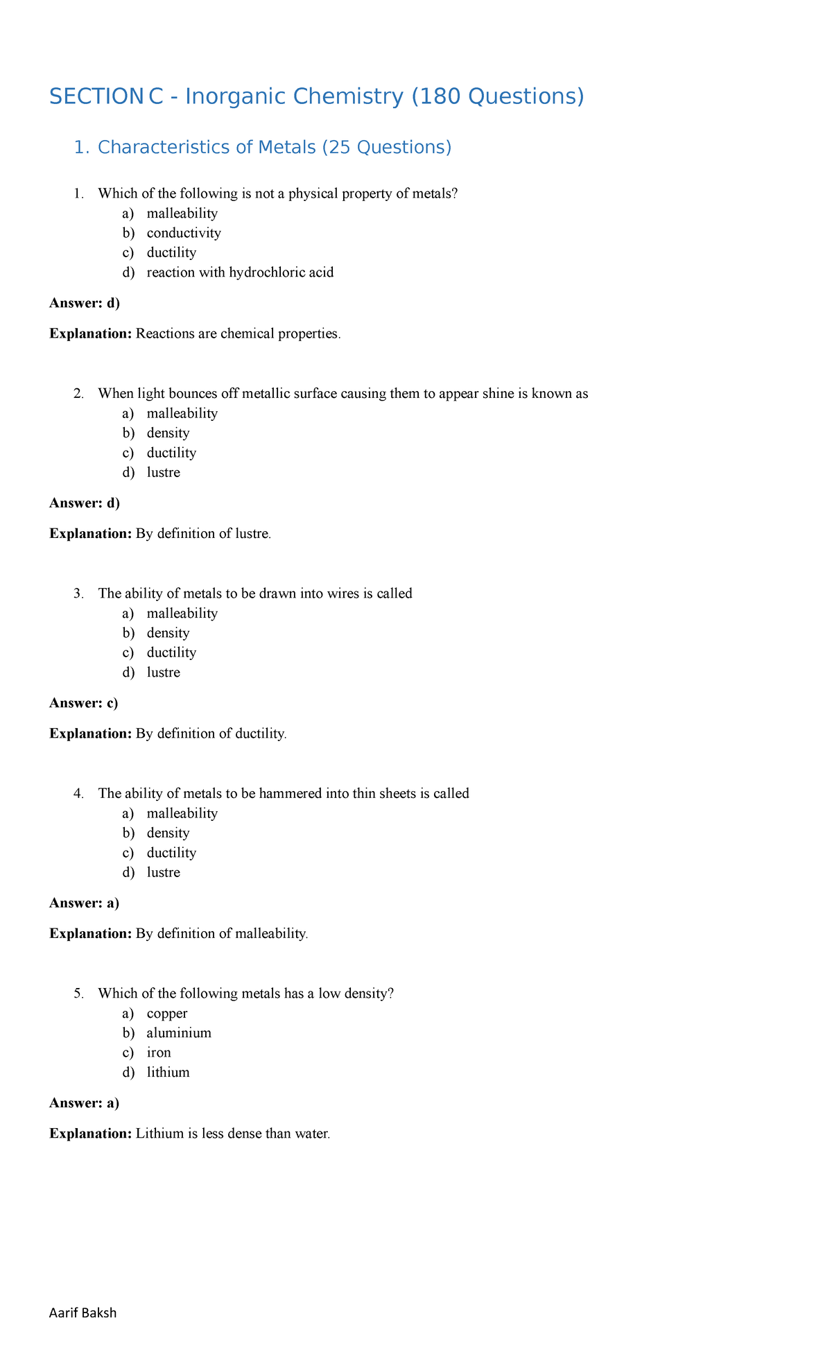 Chemistry C1 - ABaksh - SECTION C - Inorganic Chemistry (180 Questions ...