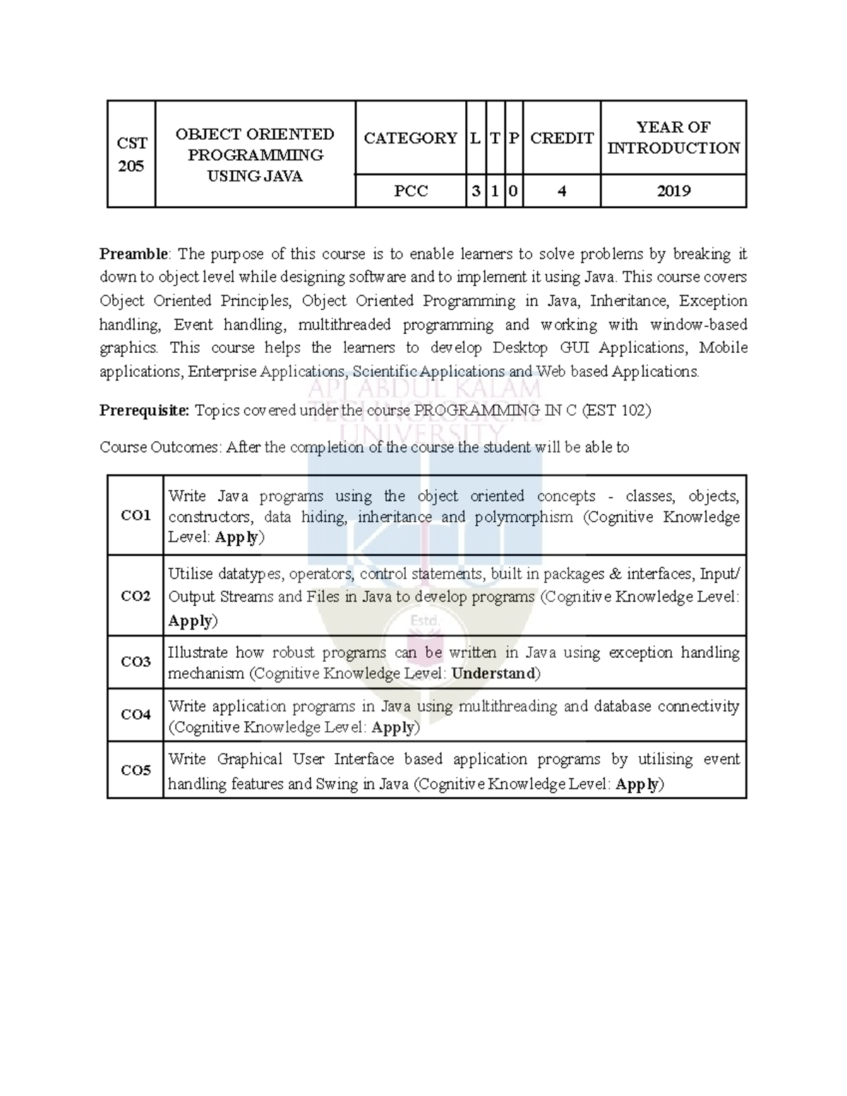 CST205 - KQB Ktu Qbank - Syllabus - Preamble: The purpose of this course is to enable learners ...
