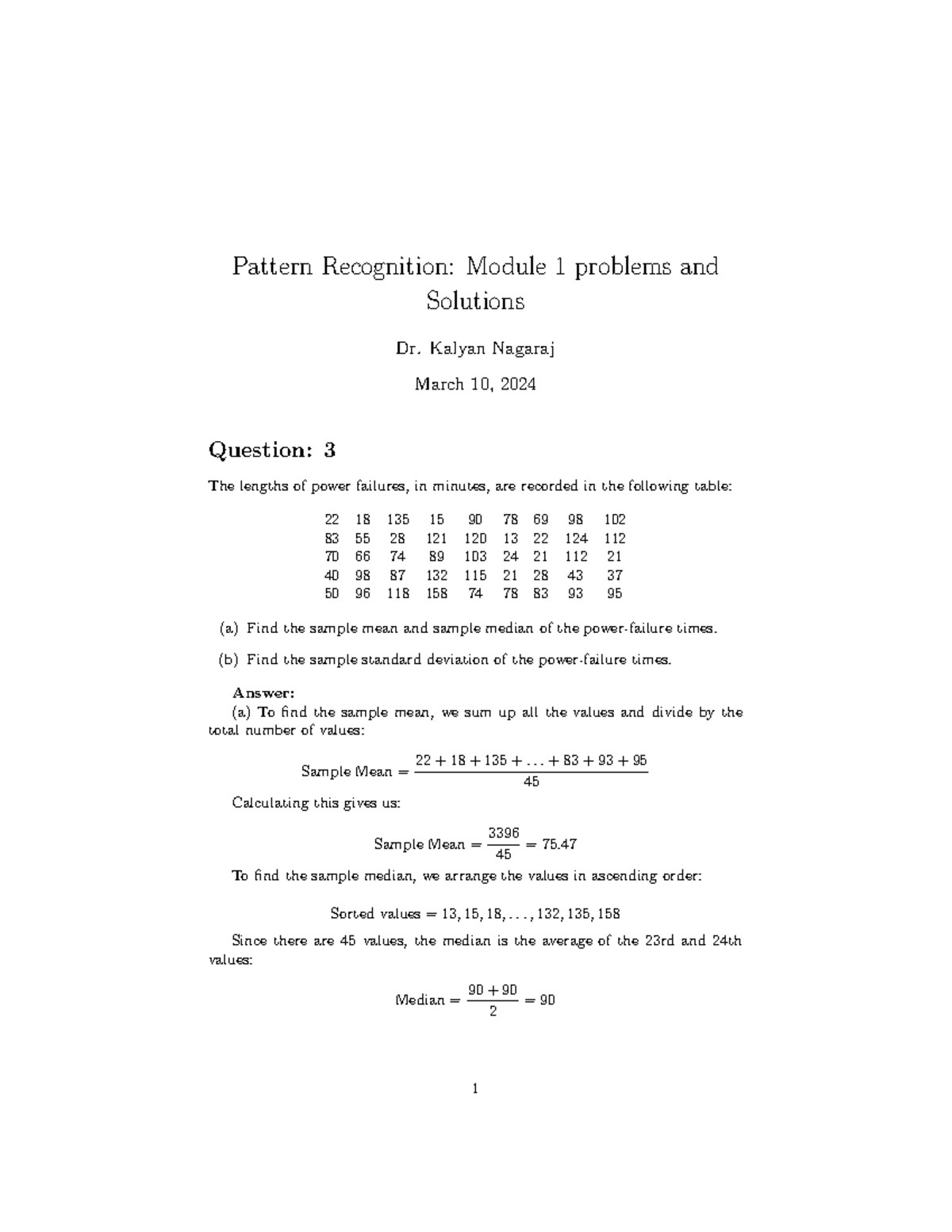 Pattern Recognition Module 1 Probs - Pattern Recognition: Module 1 ...
