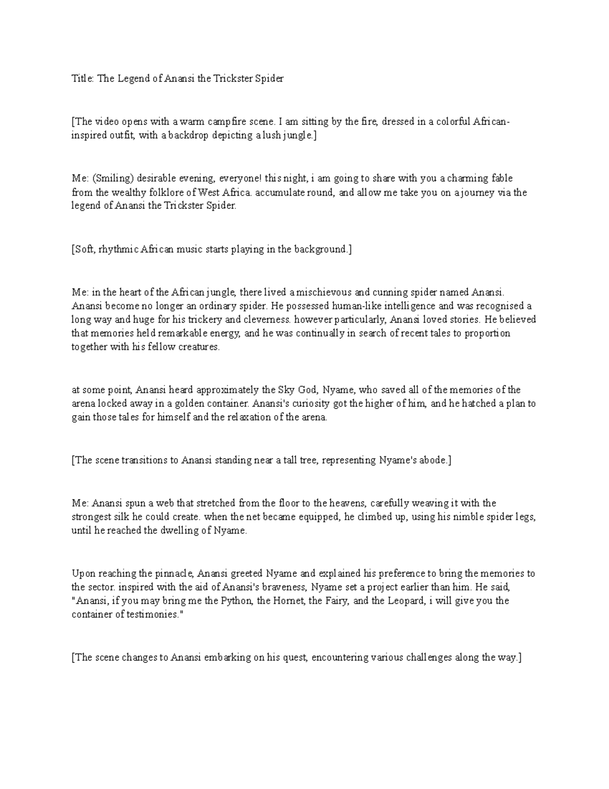 Storytelling from elsewhere -week 7 - Title: The Legend of Anansi the ...