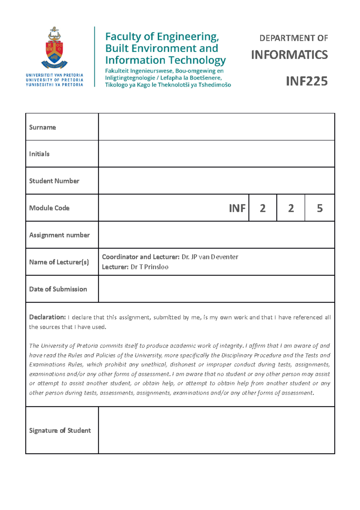 Cover Page Individual Assignment - DEPARTMENT OF INFORMATICS INF ...