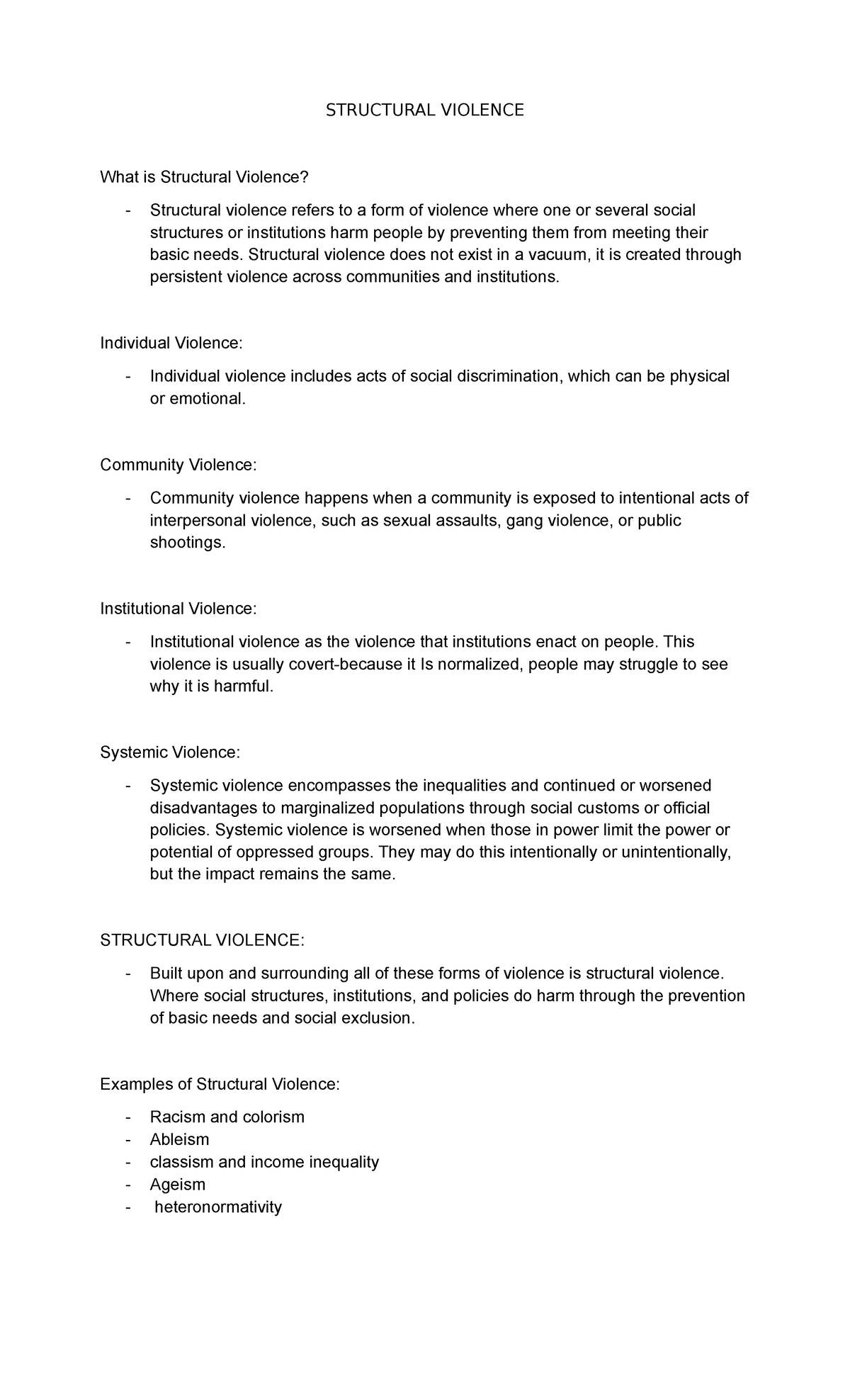 Document-16 - Not applicable - STRUCTURAL VIOLENCE What is Structural ...