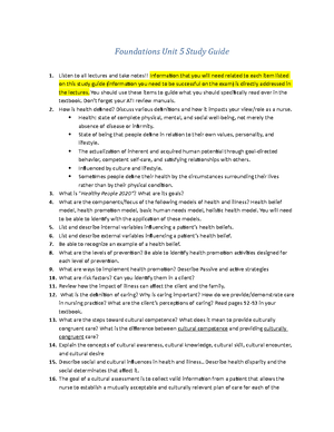 Unit 3 Study Guide - RNSG 1170- Foundations of Nursing- Unit 3- Study ...