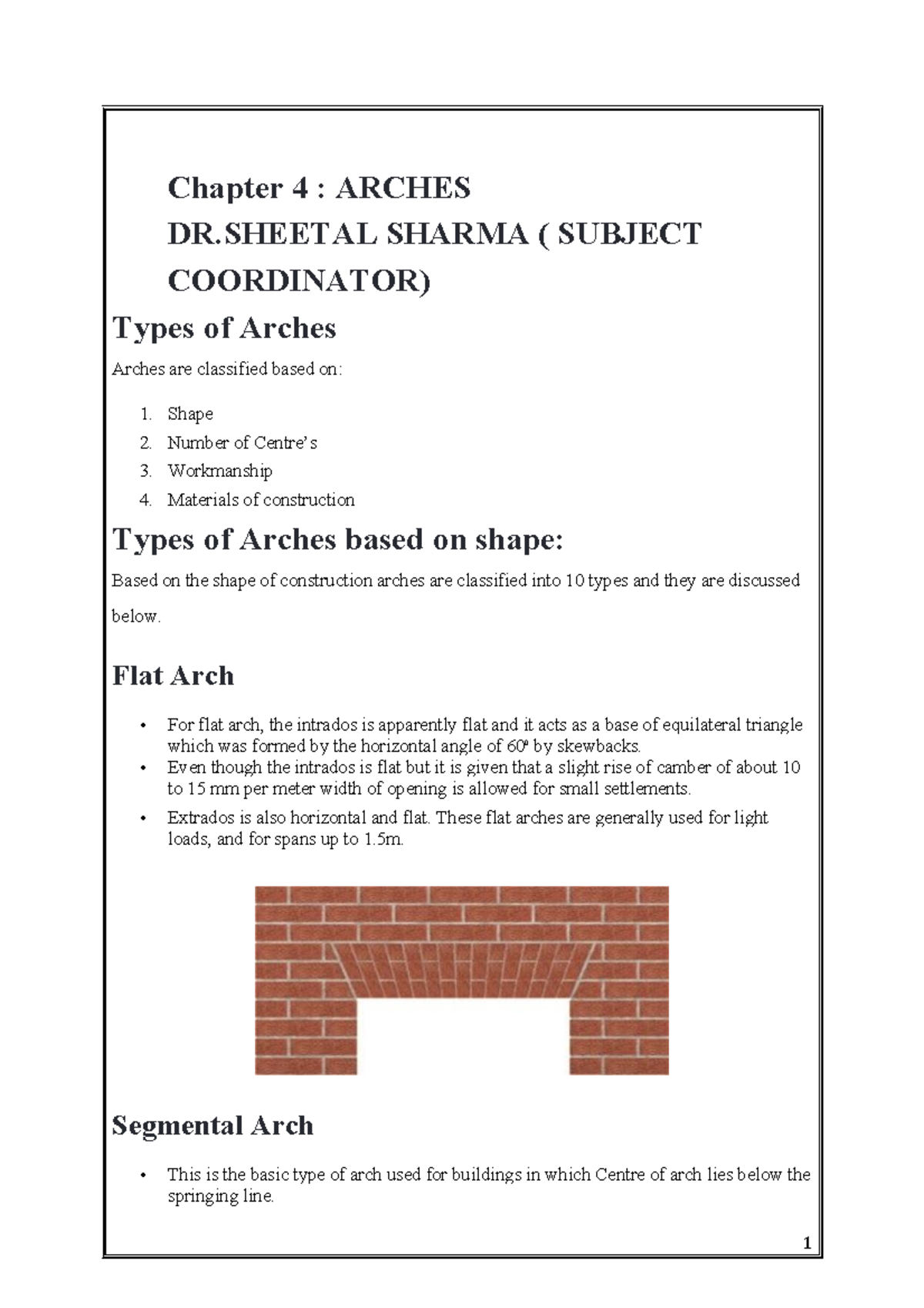 Types OF Arches - class notes - Chapter 4 : ARCHES DR SHARMA ( SUBJECT ...