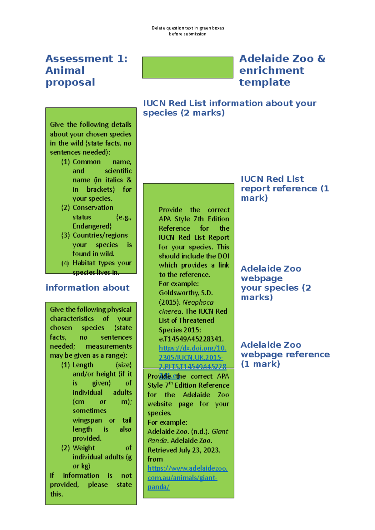 2023 Assessment 1 Adelaide Zoo and Animal Enrichment Proposal Template updated - Assessment 1 ...
