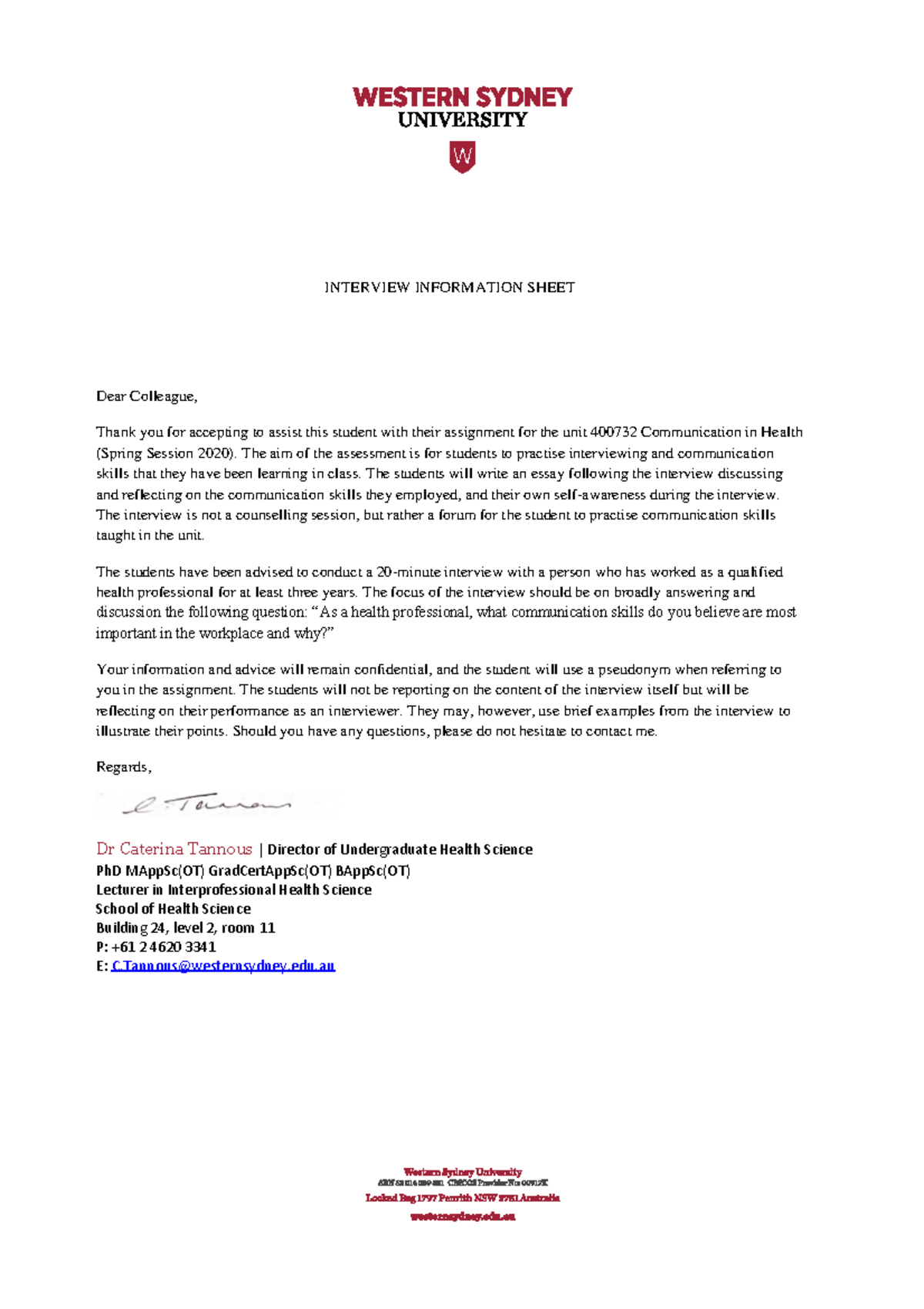 Notice of interview Culture, Diversity And Health - 400892 - UWS - Studocu