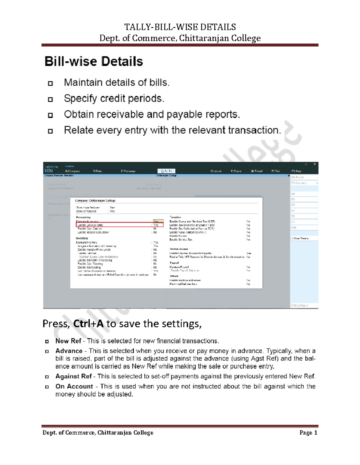 Tally Bill Wise Detailed 2023 - Dept. of Commerce, Chittaranjan College ...