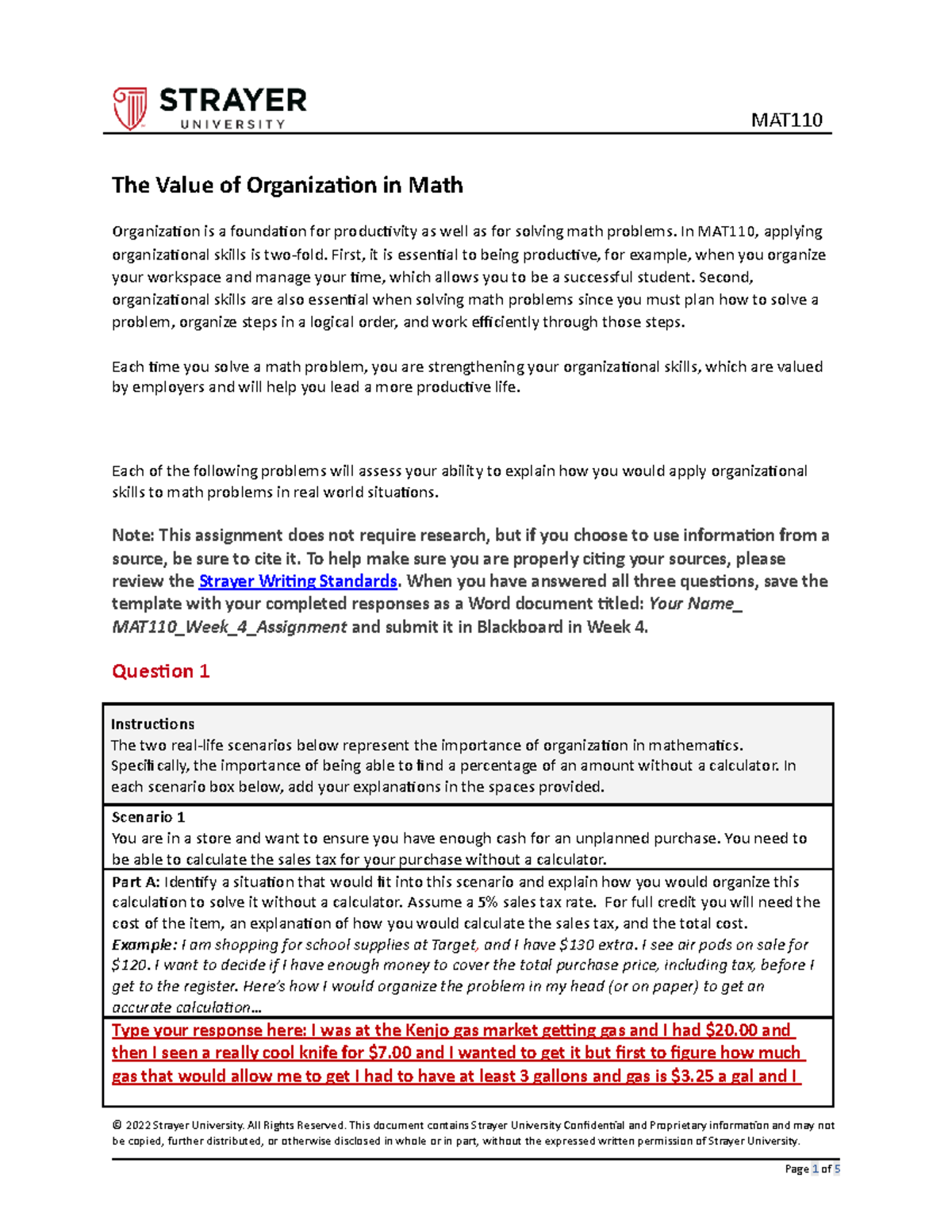 MAT110 Week4 Assignment - The Value of Organization in Math Organization is a foundation for ...