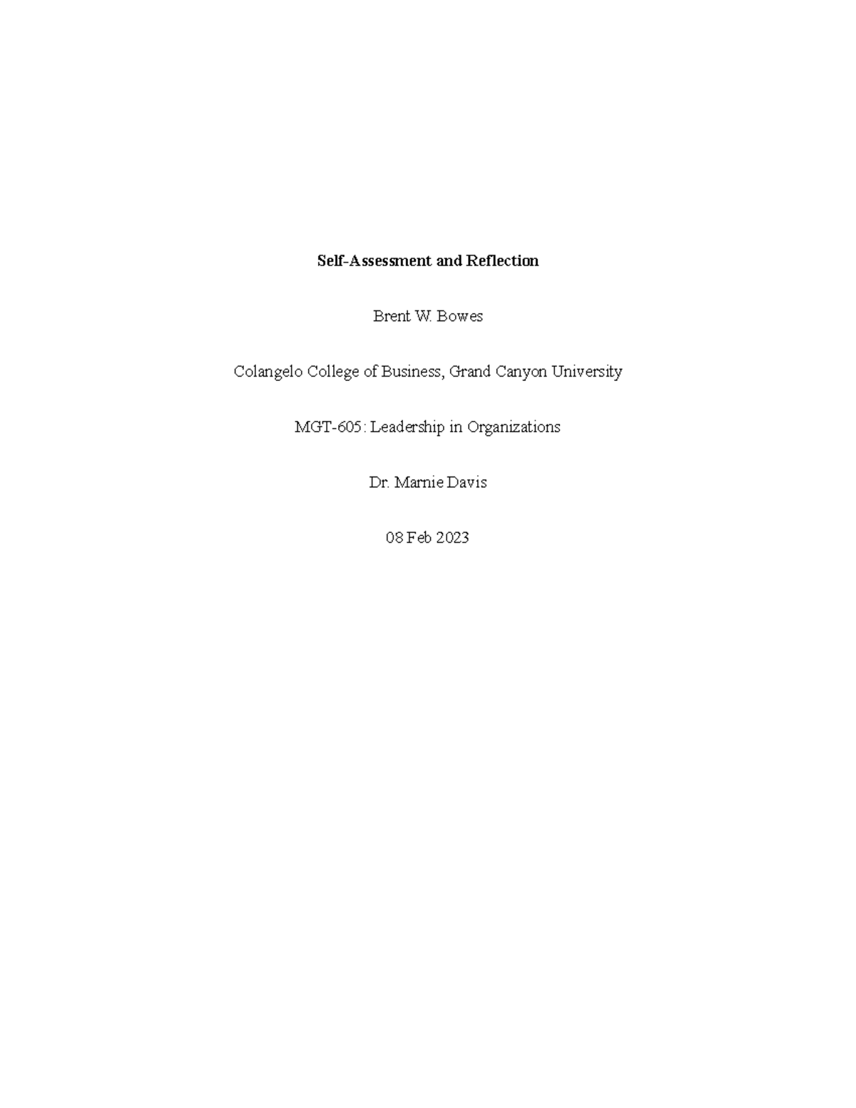 SA assignment - servant leadership - Self-Assessment and Reflection ...