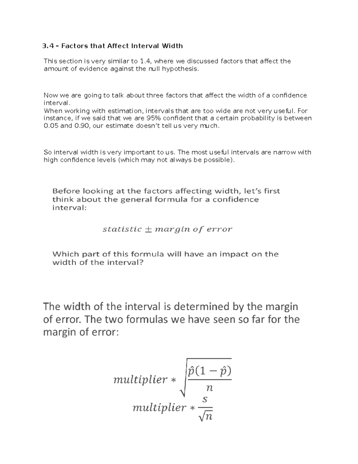 Chapter 3 Lecture Notes Section 3.4 - 3 – Factors that Affect Interval ...