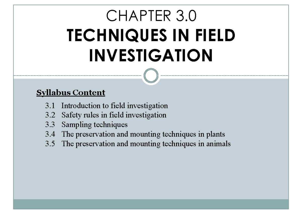 Document - Syllabus Content 3 Introduction to field investigation 3 ...