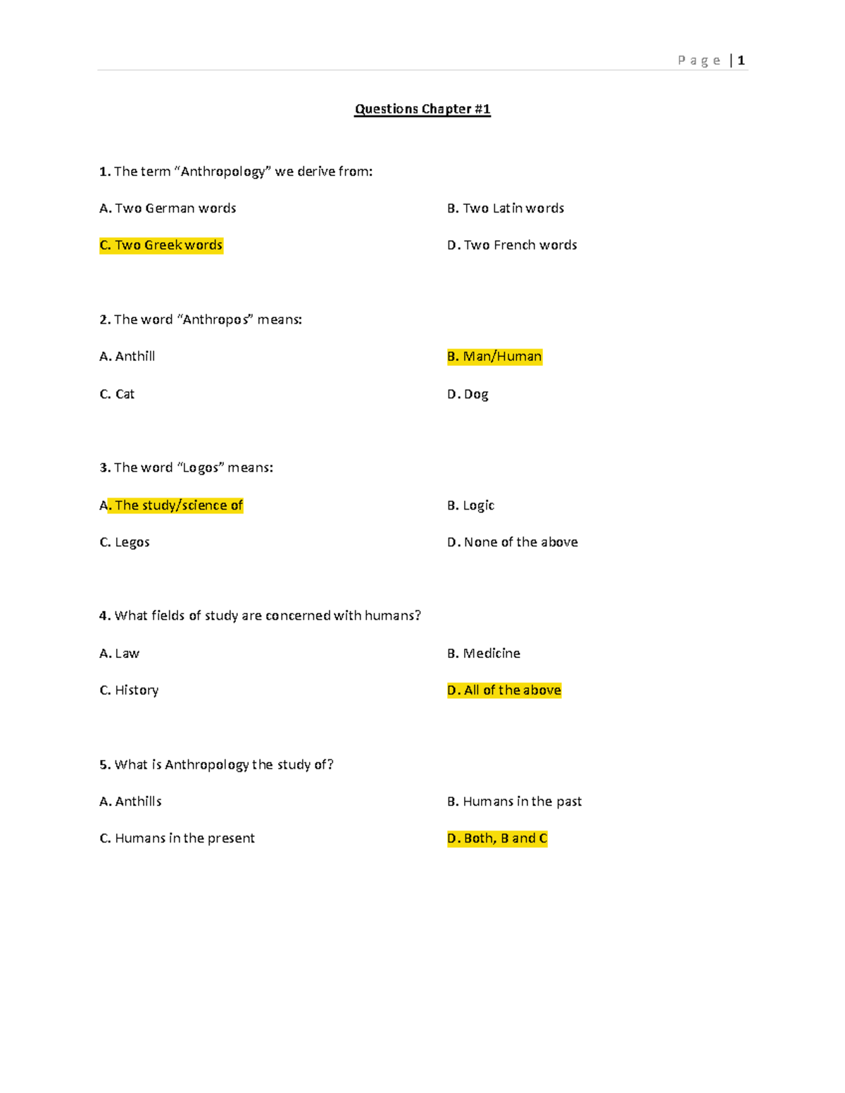 Anthropology exam 1 - exam review - Questions Chapter # 1. The term ...