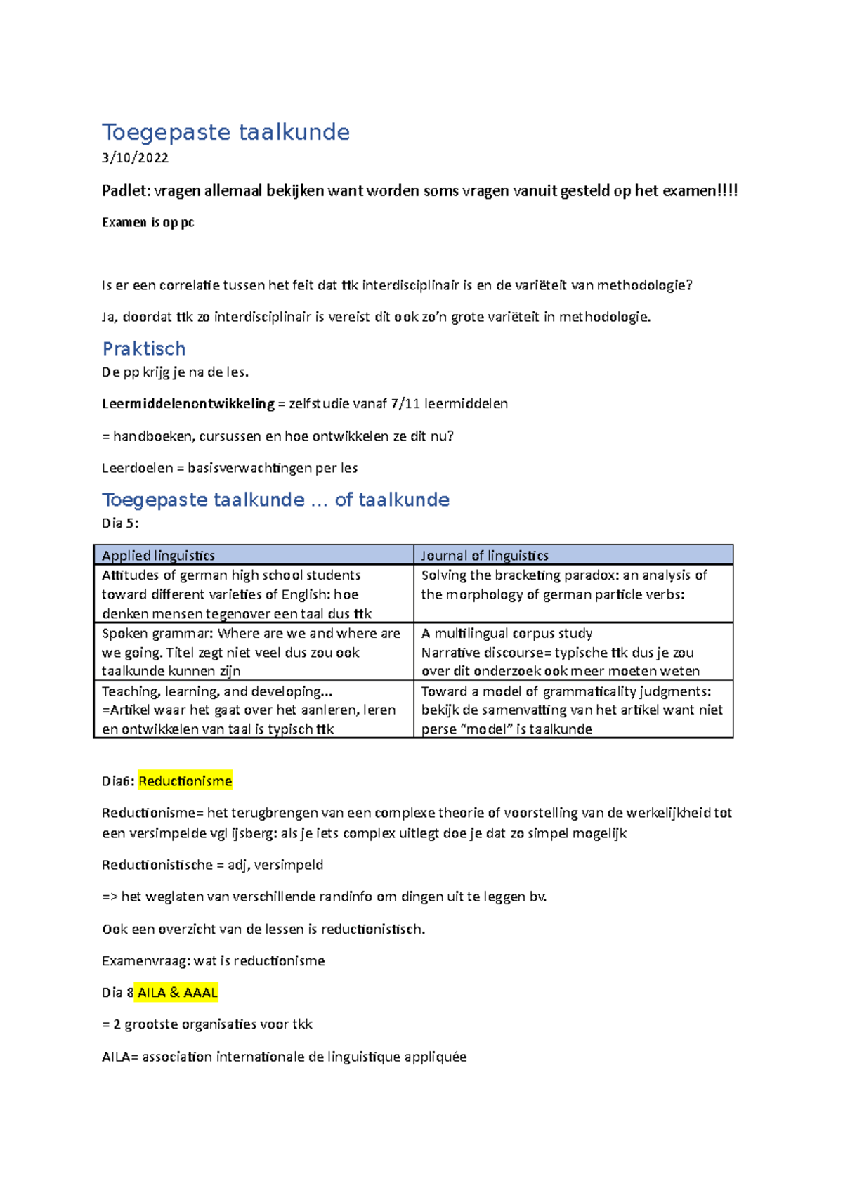 Toegepaste taalkunde les 1 + 2 - Toegepaste taalkunde 3/10/ Padlet ...