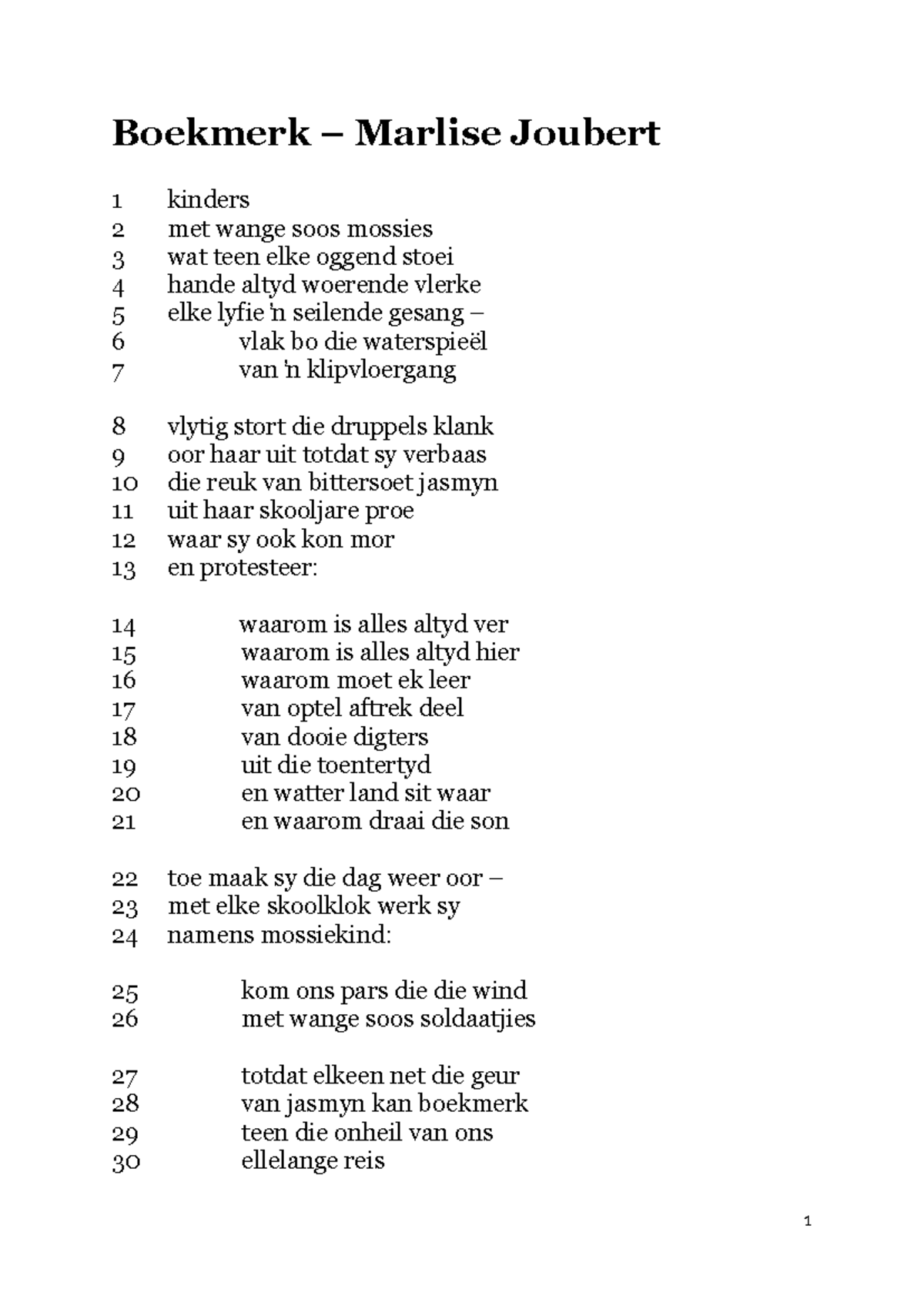 Gedig-6-Boekmerk - poetry - Boekmerk – Marlise Joubert 1 kinders 2 met wange soos mossies 3 wat ...