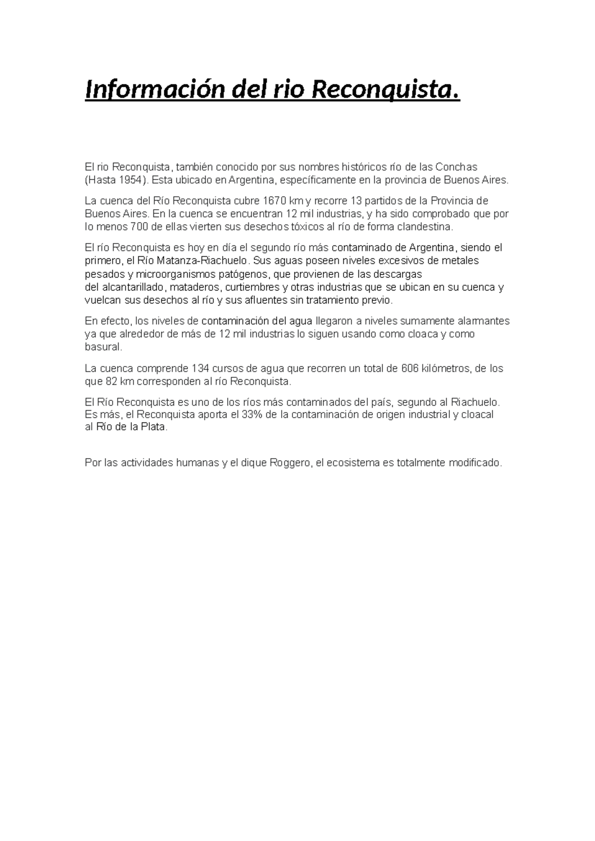 RIO Reconquista - ... - Información del rio Reconquista. El rio ...