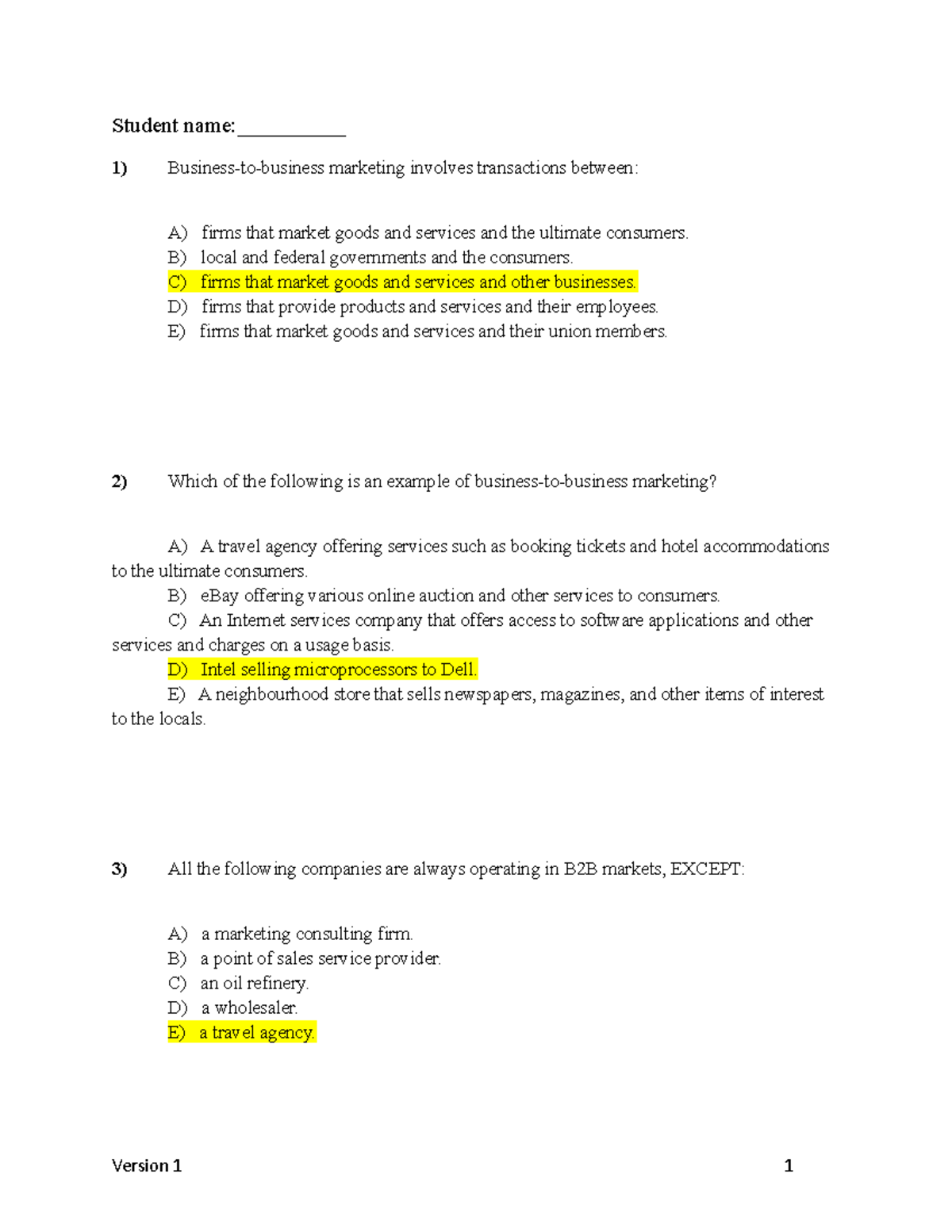 Chapter 05 Test Bank version 1 - Student name:__________ Business-to ...