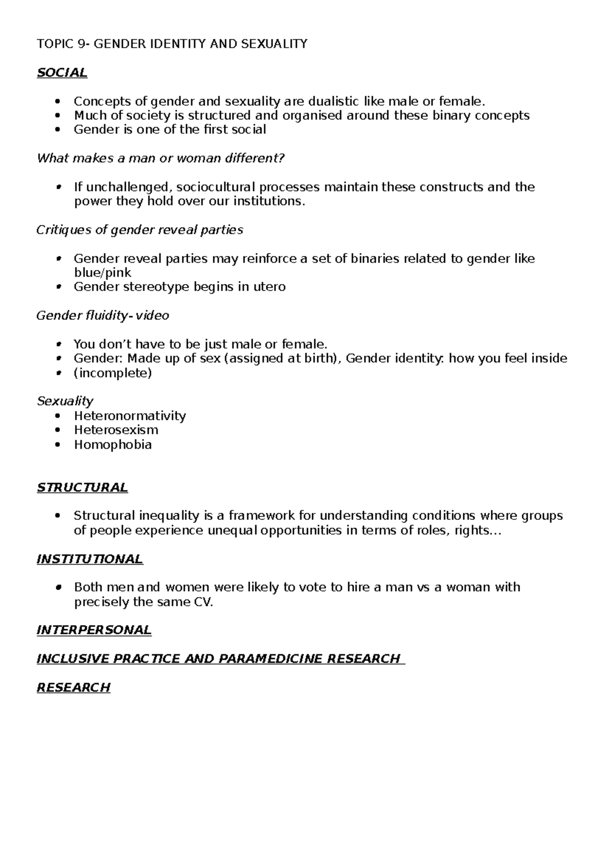 Topic 9 - Gender identity and sexuality - TOPIC 9- GENDER IDENTITY AND ...