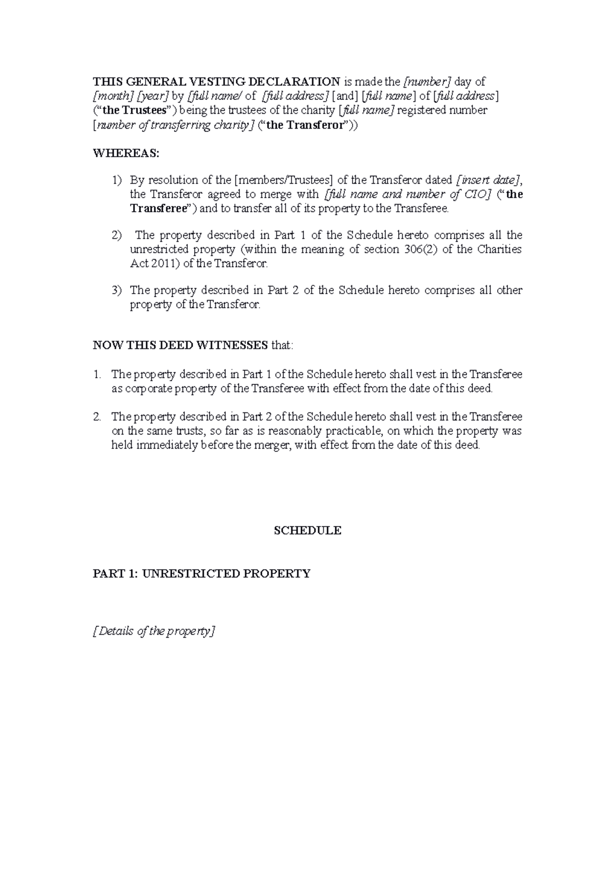 Model vesting dec - THIS GENERAL VESTING DECLARATION is made the ...