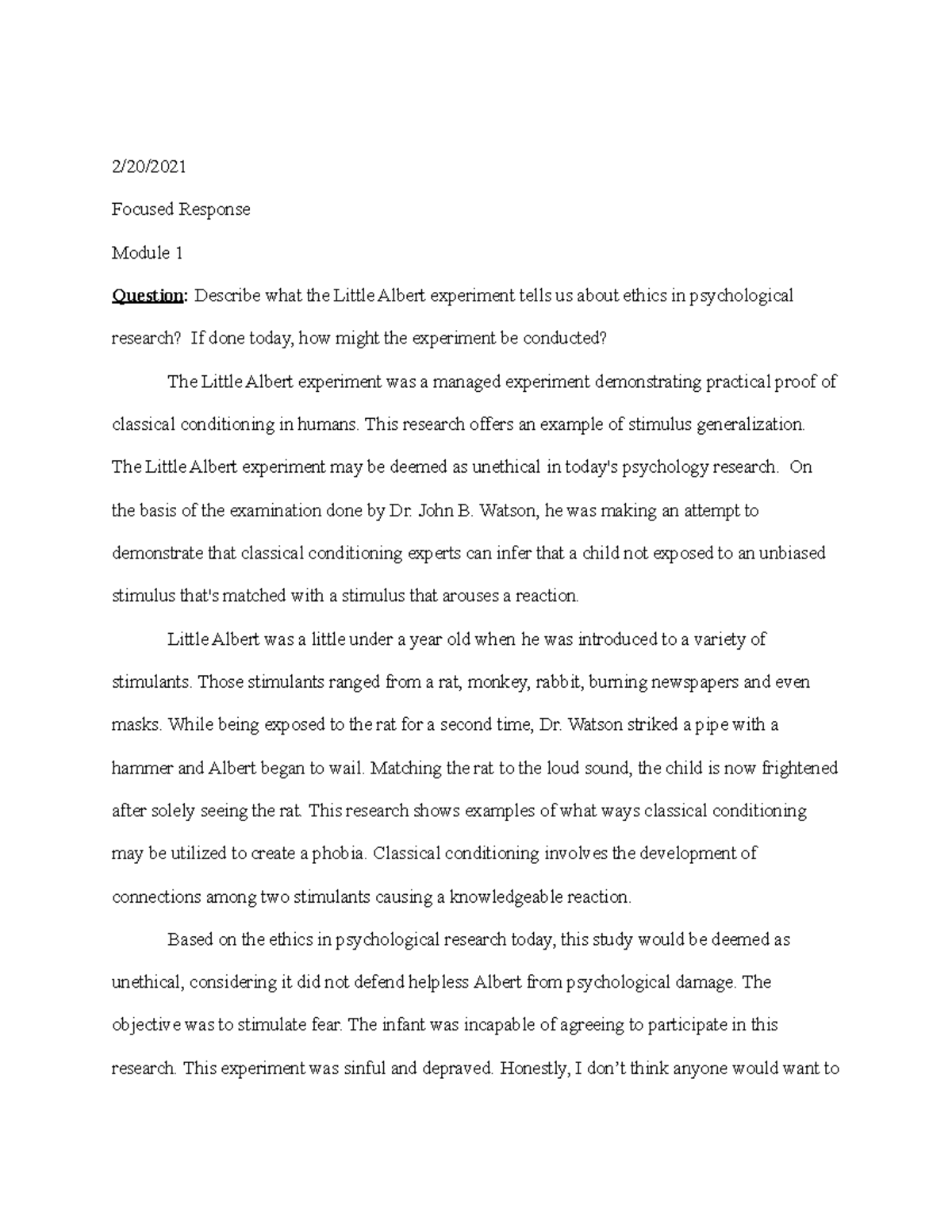 Focused Response Module 1 - 2/20/ Focused Response Module 1 Question ...