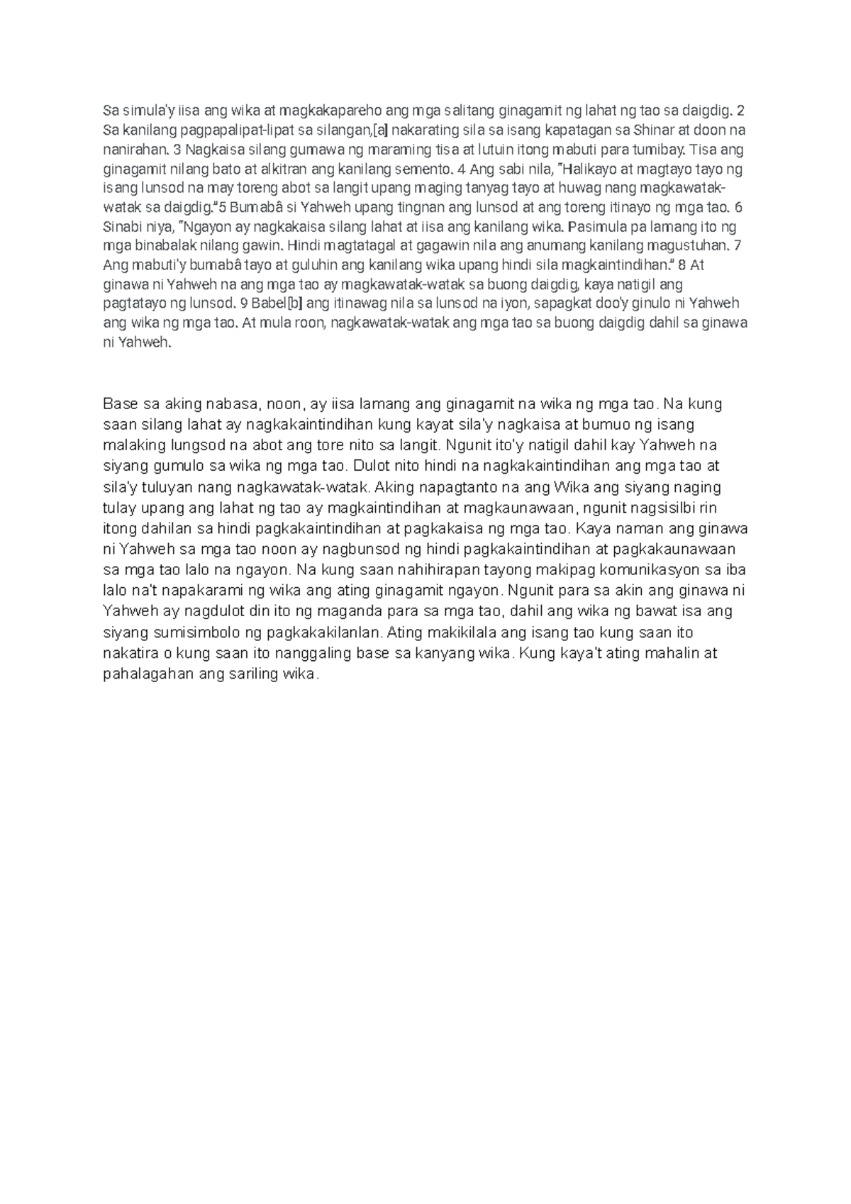 Wika - Wika - Sa simula'y iisa ang wika at magkakapareho ang mga ...
