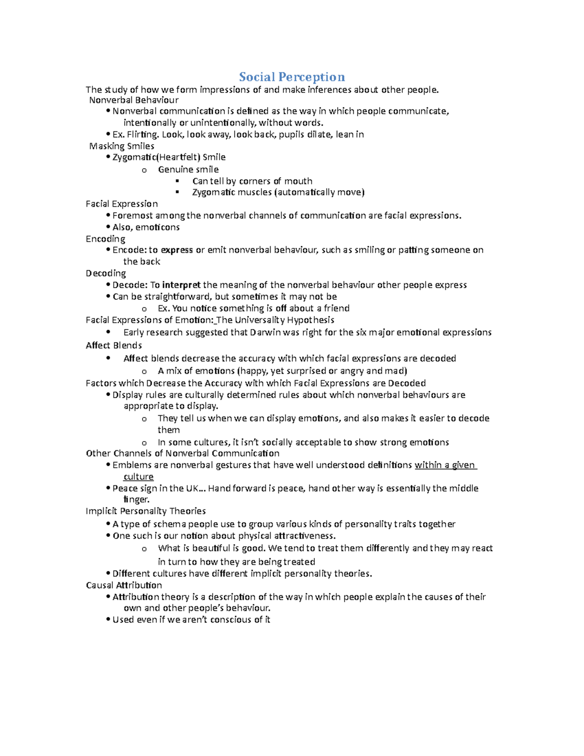 Chapter 4- Social Perception - Social Perception The study of how we ...