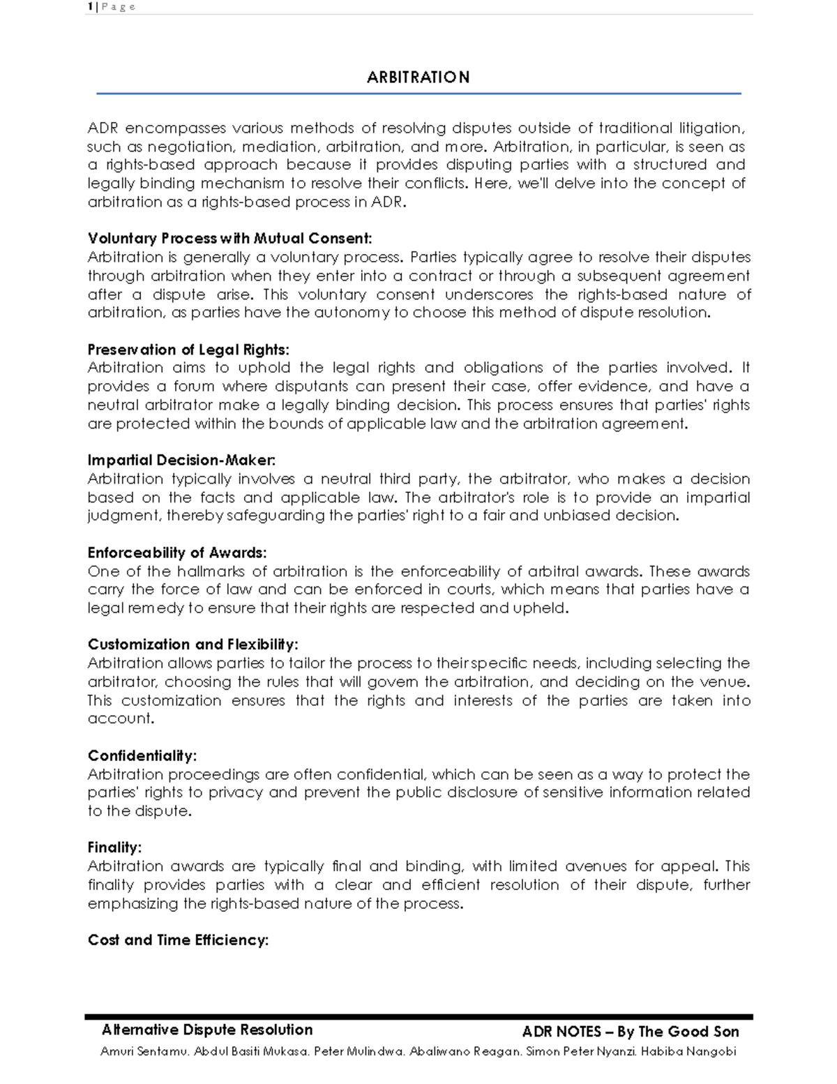 ADR Notes - Alternative Dispute Resolution ADR NOTES – By The Good Son ...