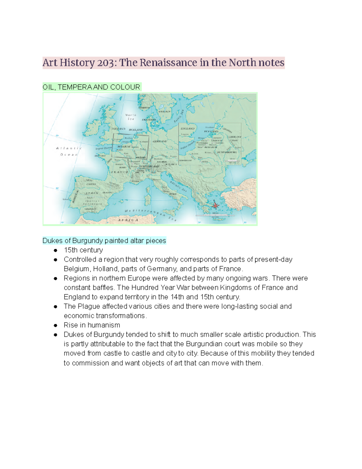 Art History 203 (The Renaissance in the North notes) - Regions in ...
