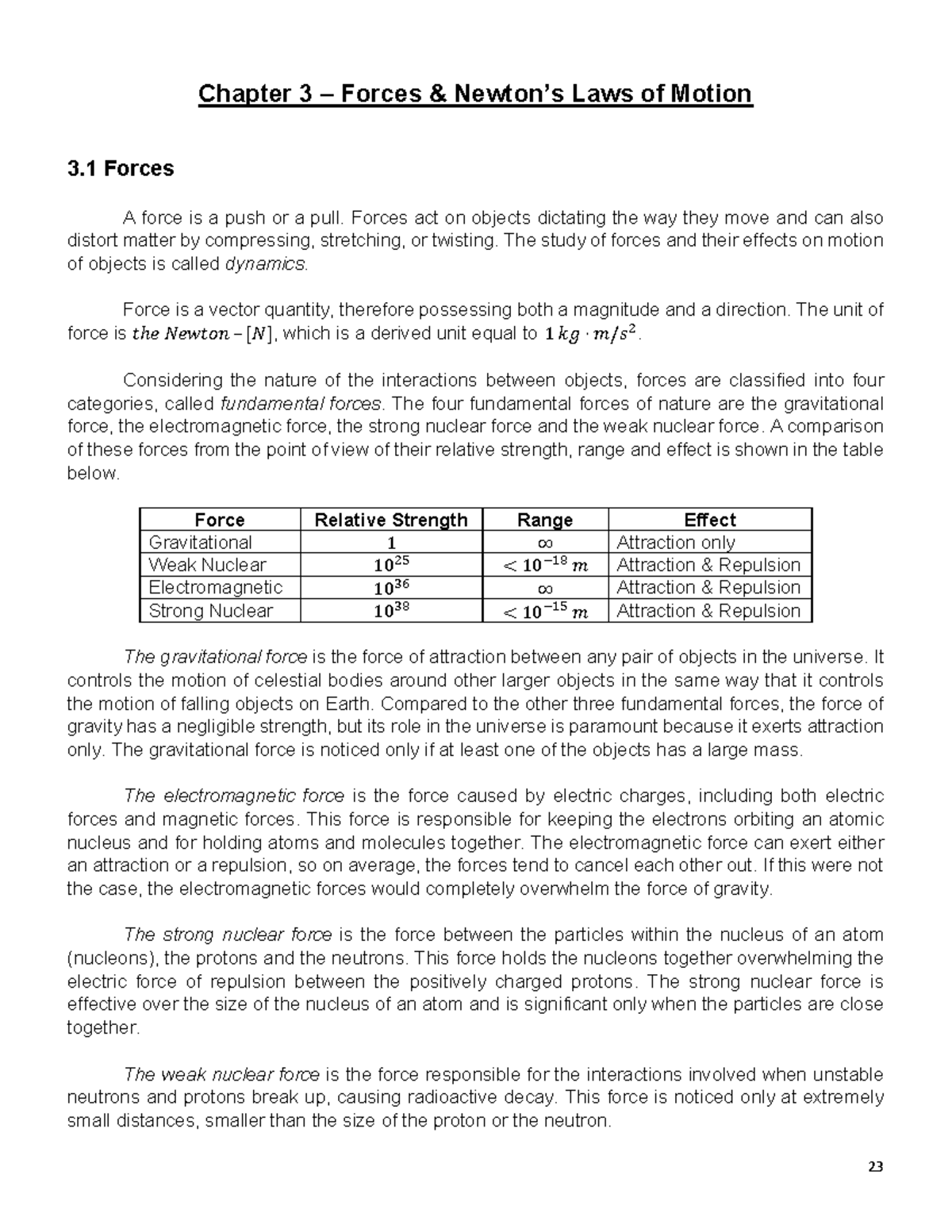 Chapter 3 - Forces & Newton's Laws of Motion - Chapter 3 – Forces ...