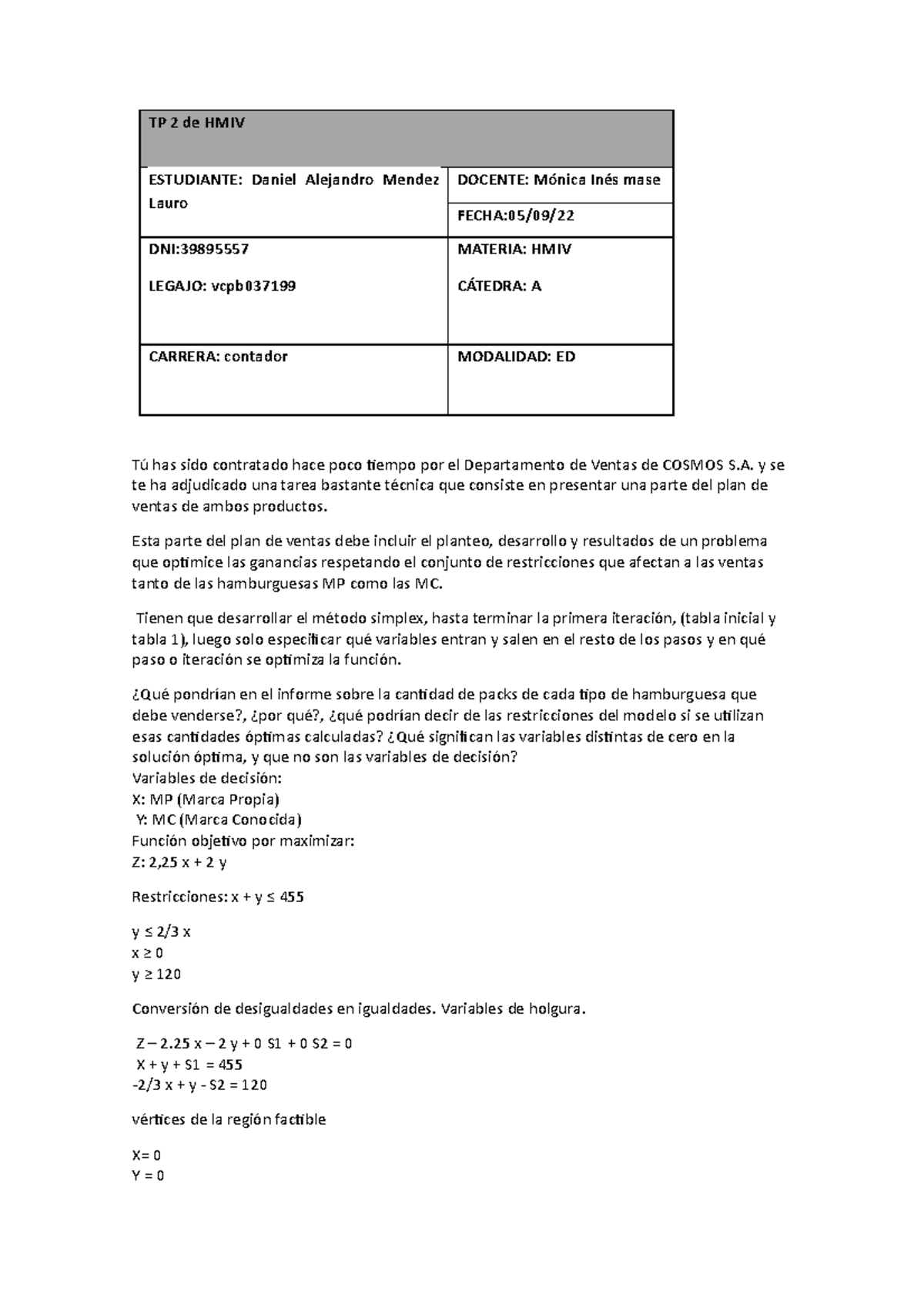 TP2 HMIV Daniel Mendez Lauro - TP 2 de HMIV ESTUDIANTE: Daniel ...