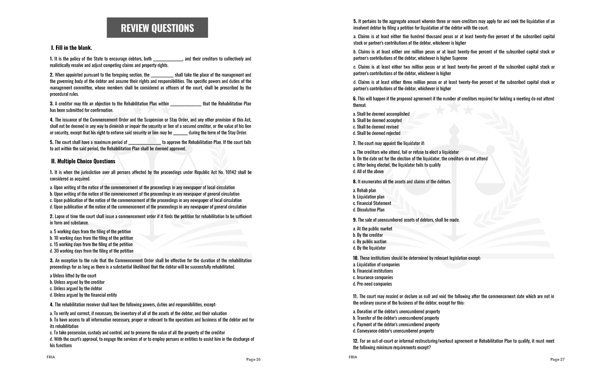 Law Reviewer - FRIA Page 26 REVIEW QUESTIONS I. Fill in the blank. 1 ...