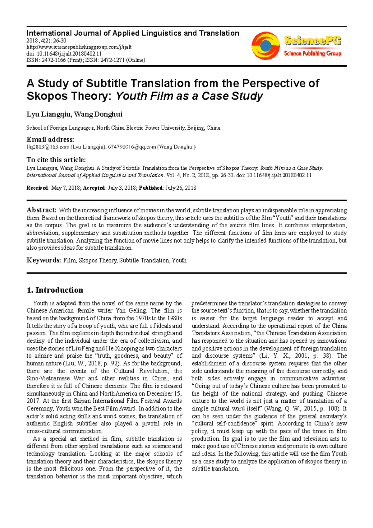 A Study of Subtitle Translation from the Perspective of Skopos Theory ...