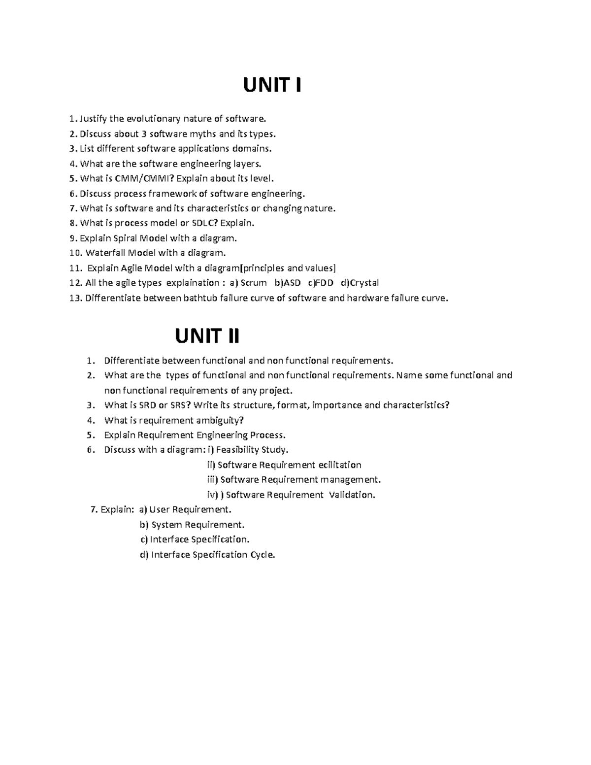 Important Unitwise Questions SE R22 - UNIT I Justify the evolutionary nature of software ...