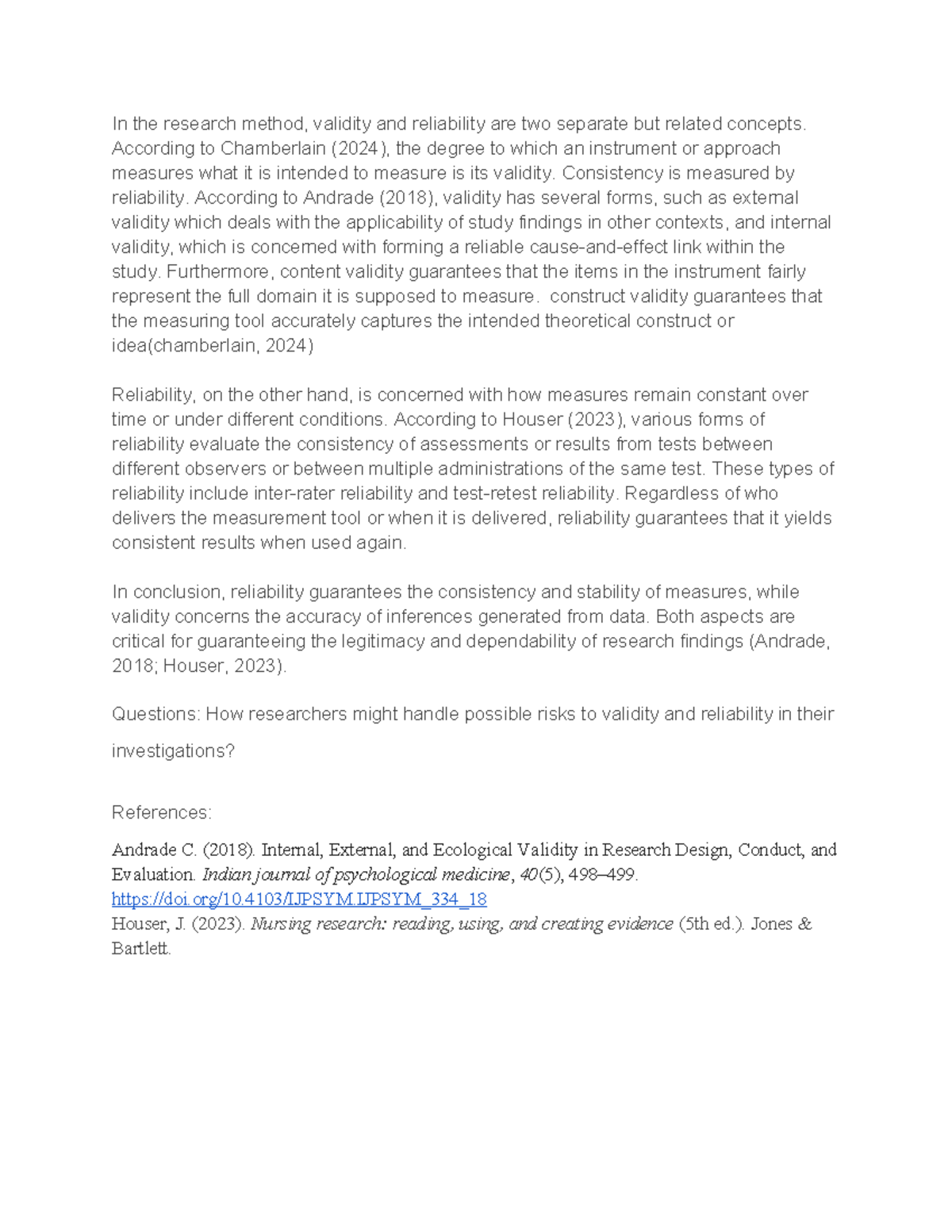 Week-5 discussion NR-449 - In the research method, validity and ...