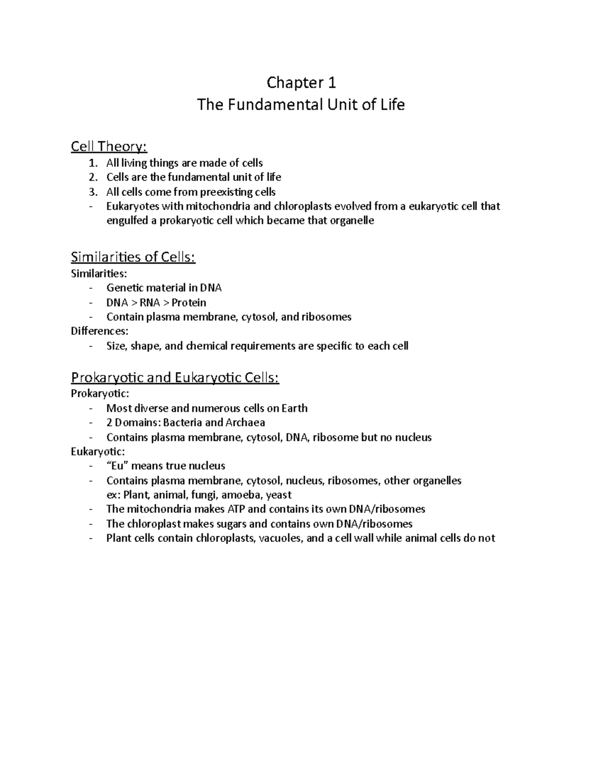 Chapter 1 cell bio - Chapter 1 The Fundamental Unit of Life Cell Theory ...