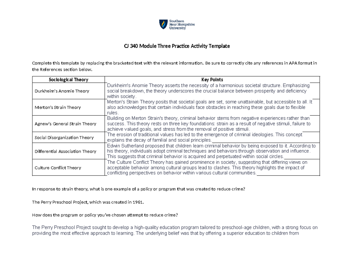 CJ 340 Module Three Practice Activity Module Three - CJ 340 Module ...